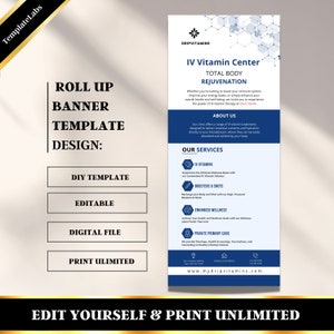 IV Hydration Retractable Banner, Roll up Banner Template, Event Banner ...