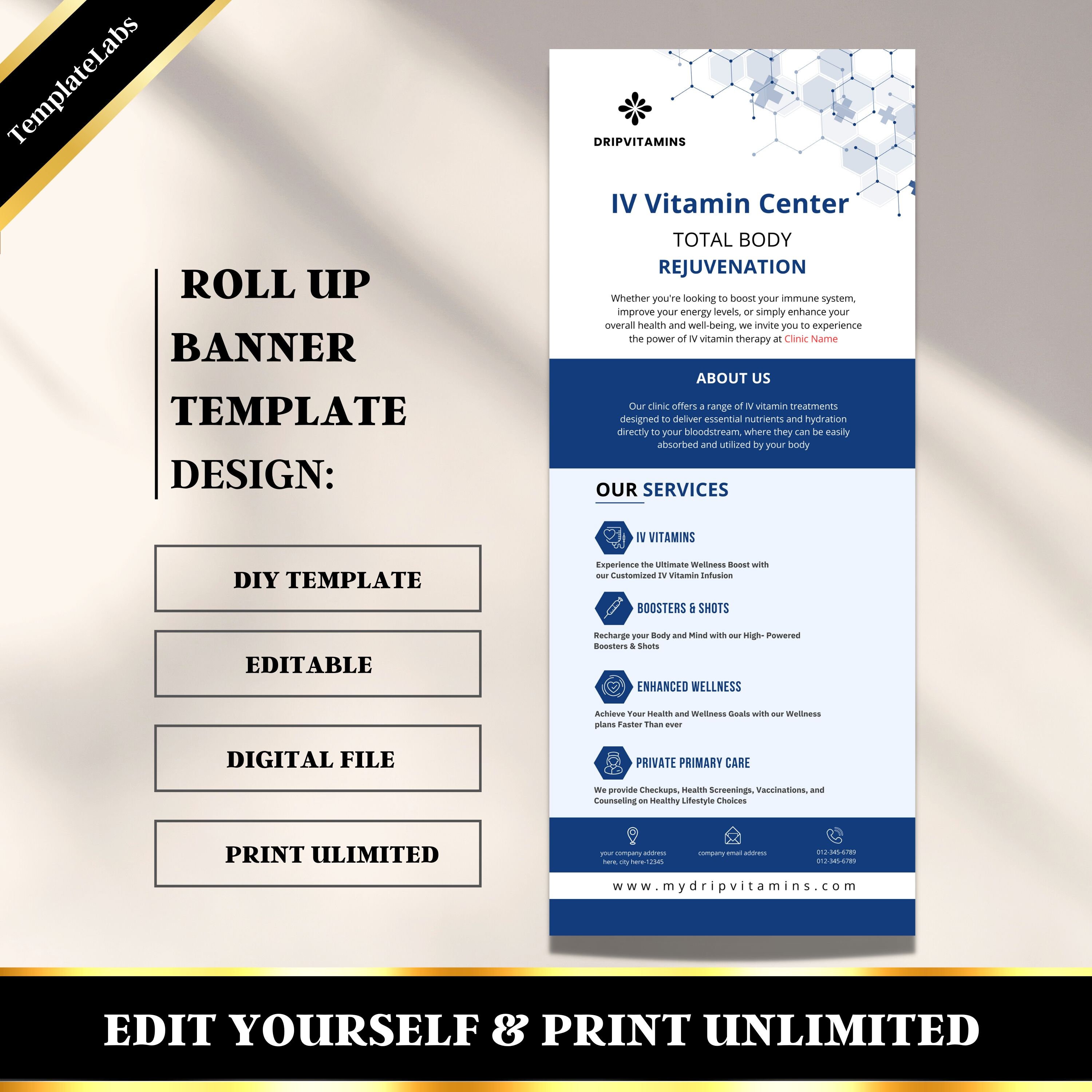 IV Hydration Retractable Banner Roll up Banner Template - Etsy