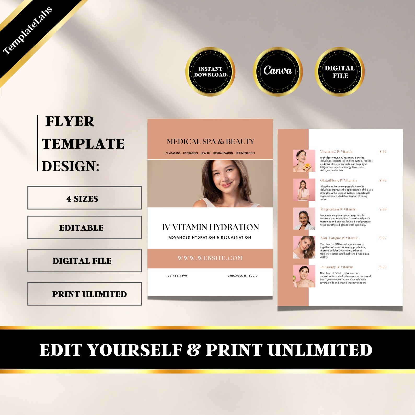 IV Hydration Template, Iv Hydration Flyer, IV Hydrate, Iv Therapy Menu ...