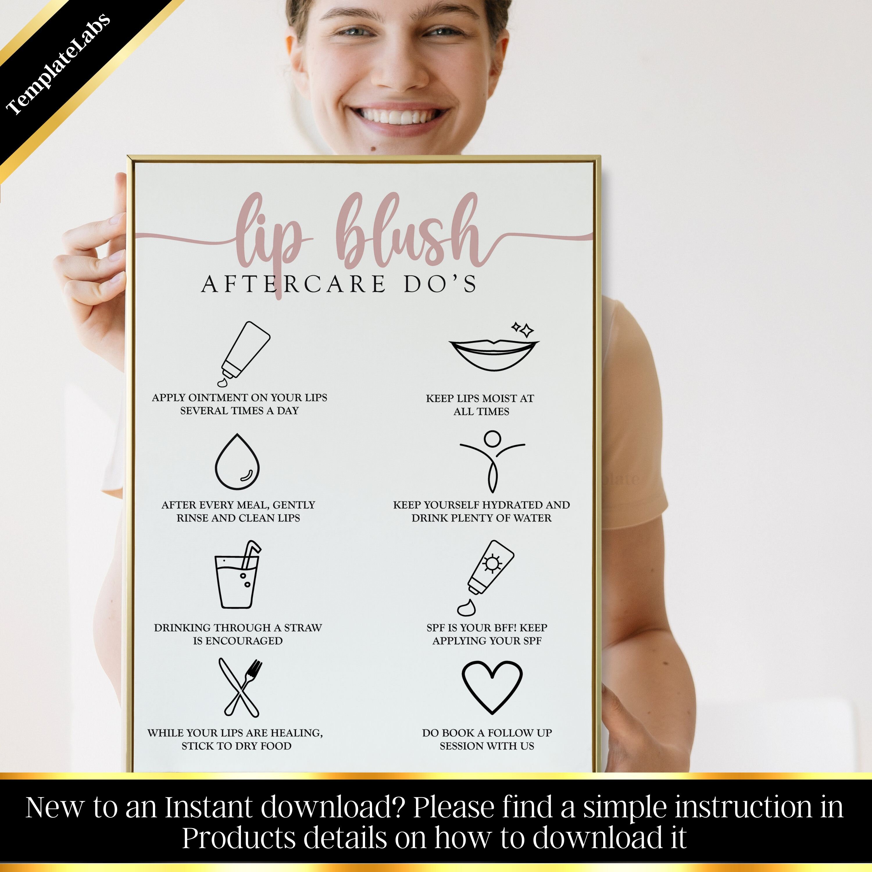 Lip Blush Aftercare Poster, Lip Blush Poster, Permanent Makeup Poster ...