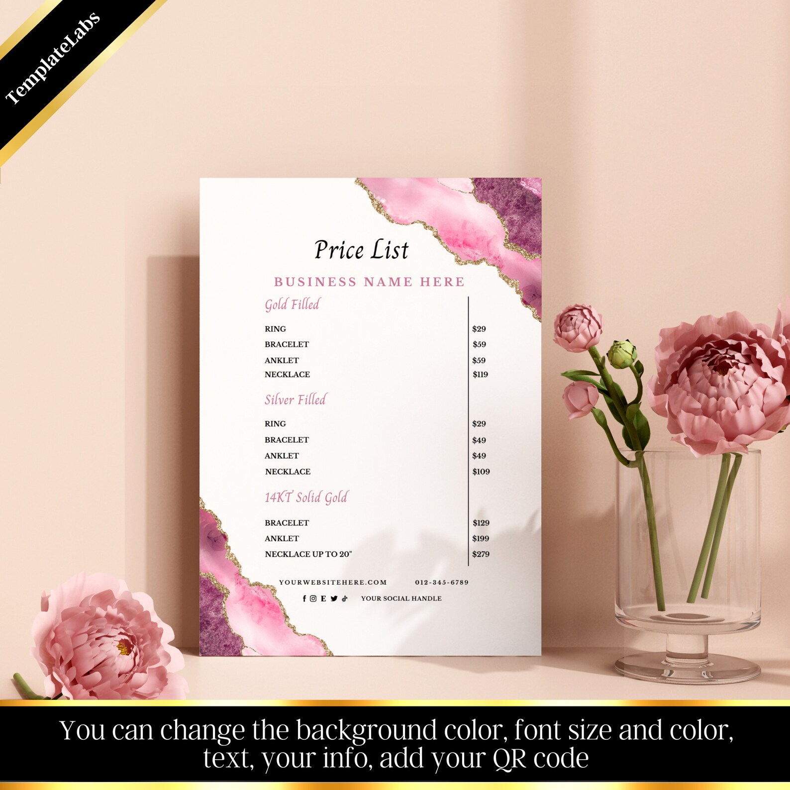 Permanent Jewelry Price List, Printable Price List, Price Guide Canva ...