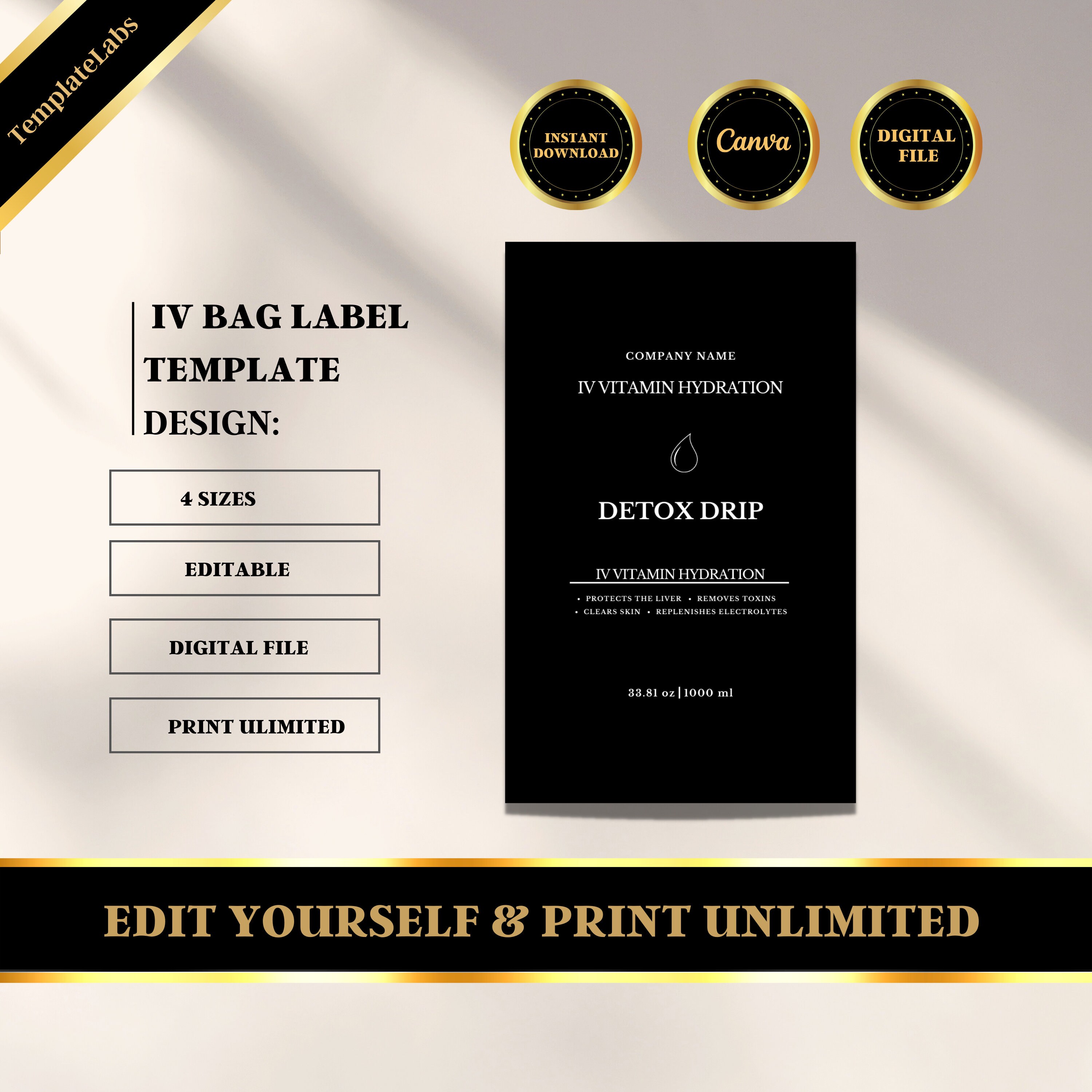 IV Bag Label, IV Hydration Printable, Printable Label, DIY Label ...