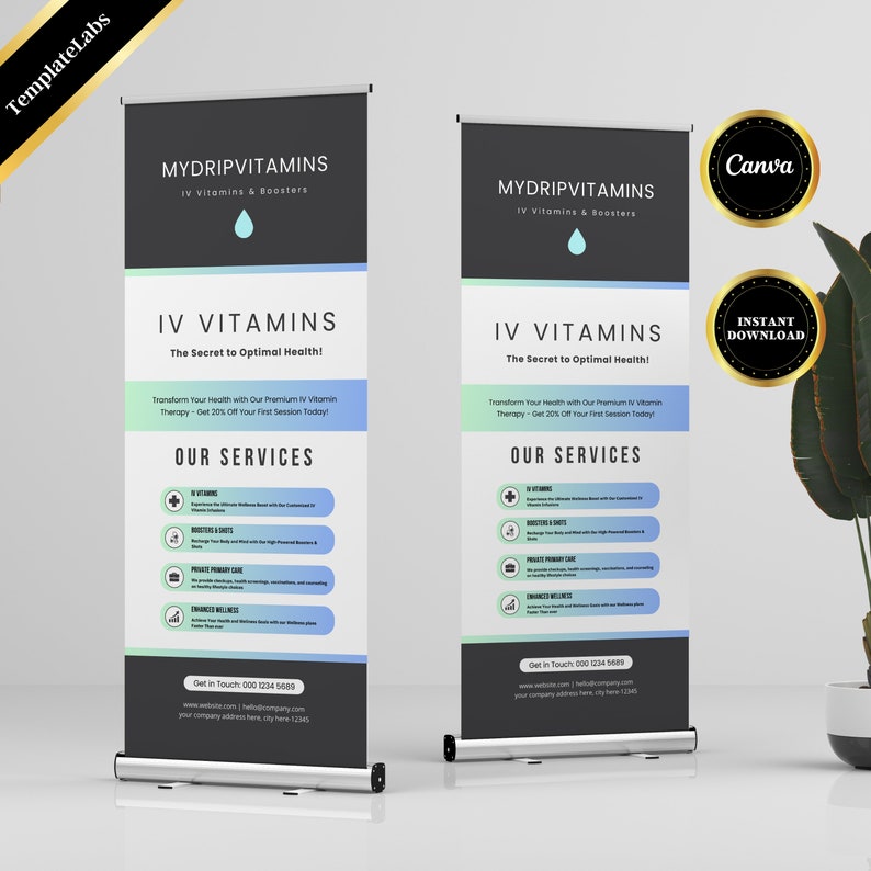 IV Hydration Retractable Banner Roll up Banner Template - Etsy