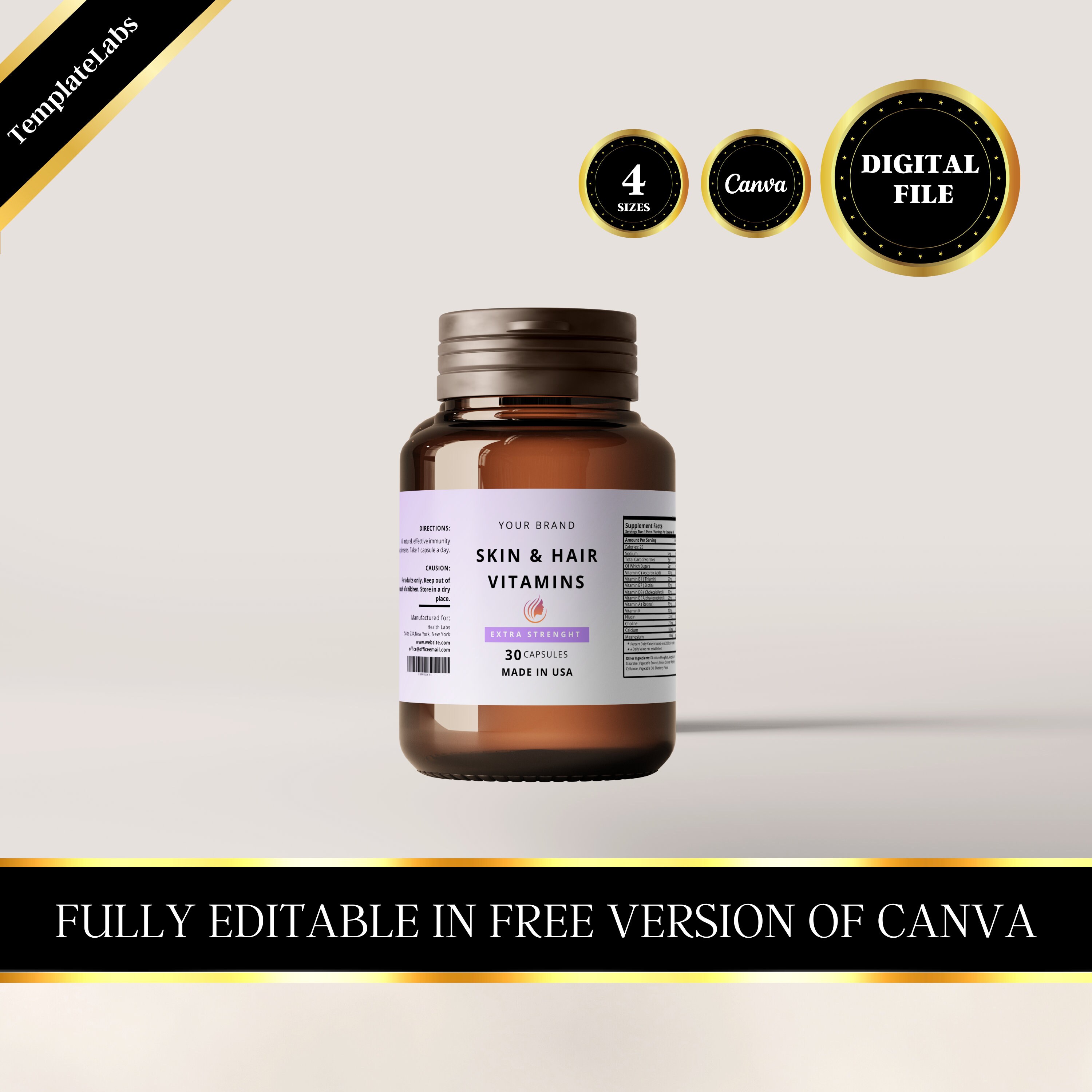 Supplement Bottle Label, Supplement Label Template, Vitamin Label ...