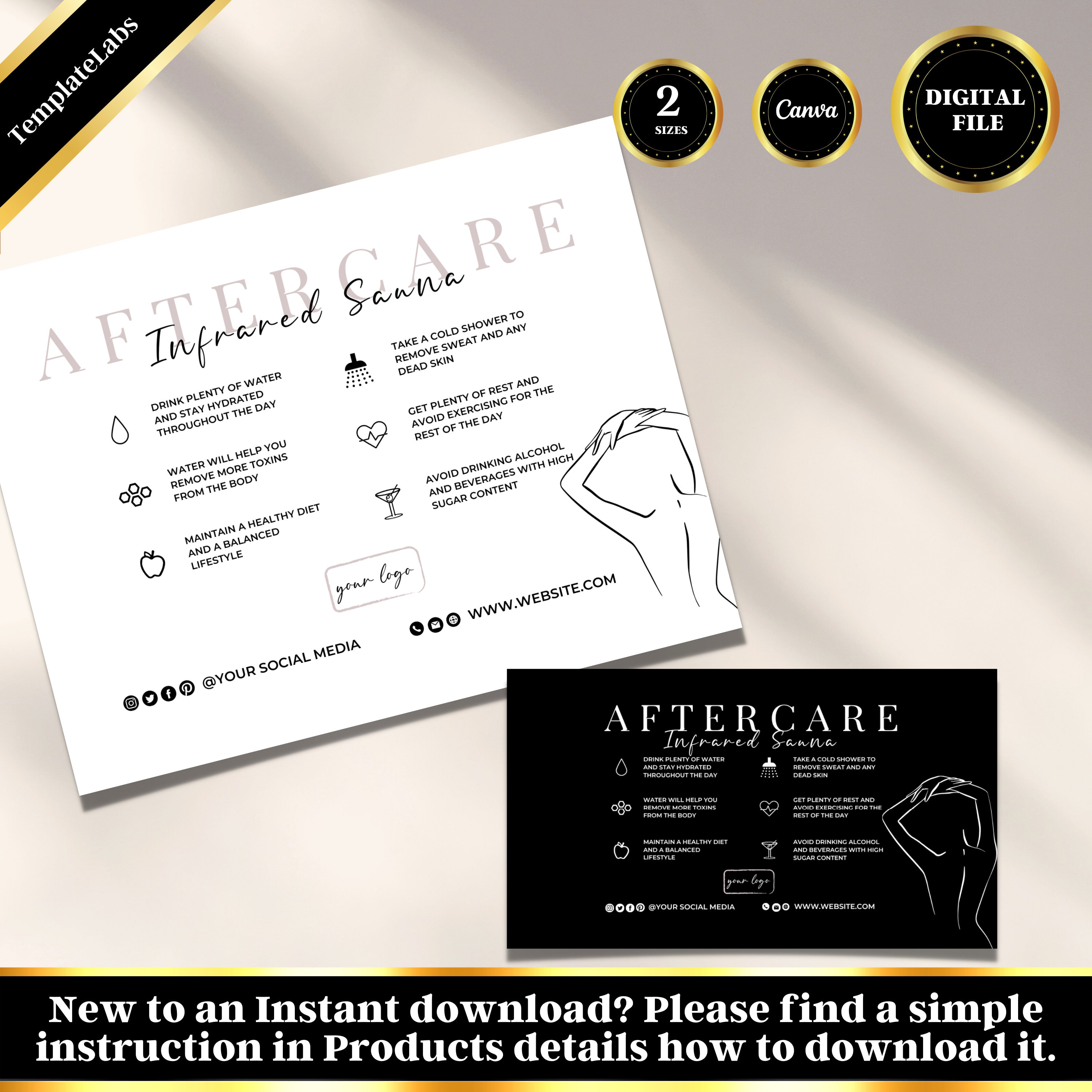 Infrared Sauna, Aftercare Card, Printable Card, DIY Template, Edit in ...