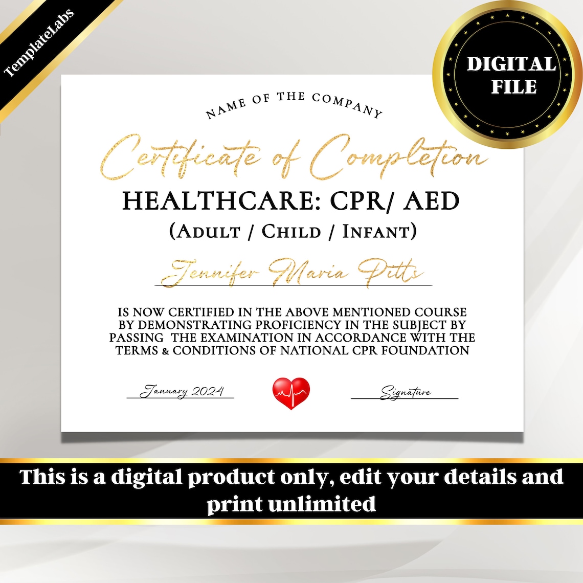 CPR Certificate Cpr Training Certificate Editable - Etsy