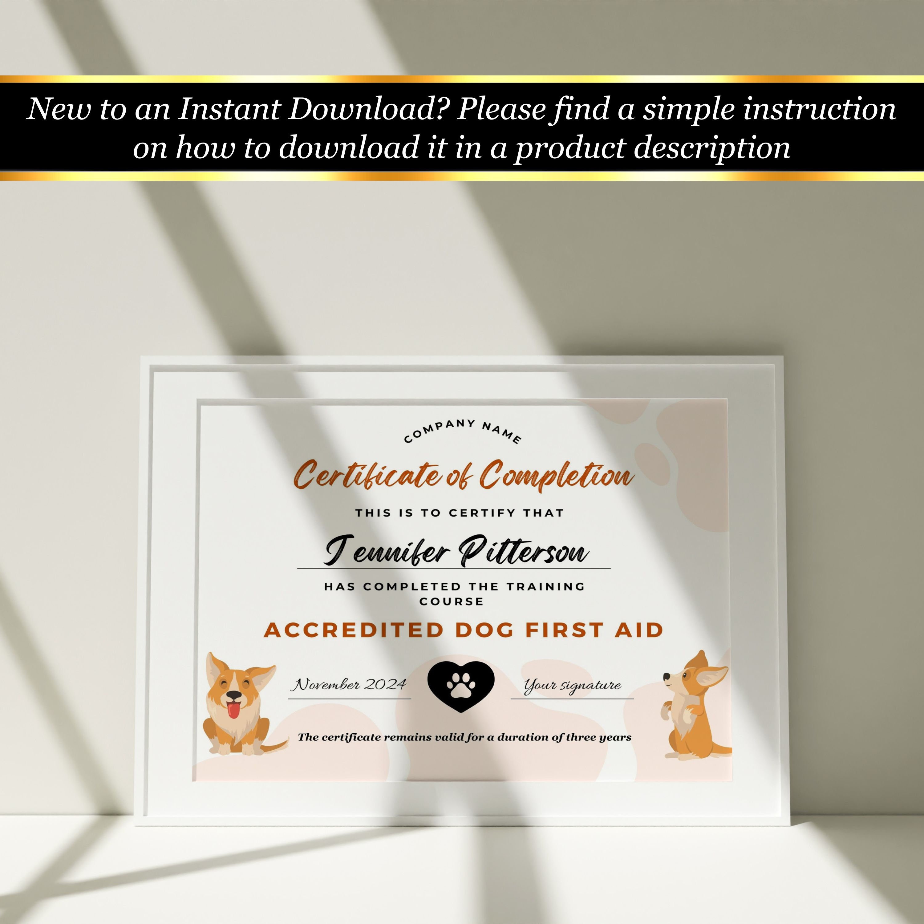 Dog First Aid Printable Certificate, Puppy First Aid, Certificate of ...