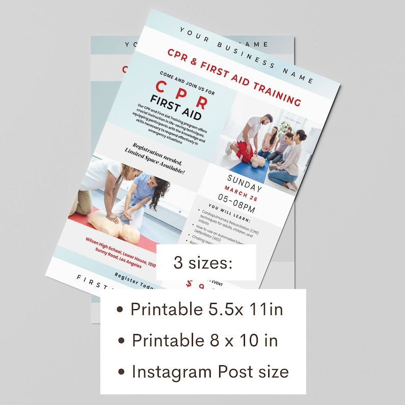CPR Training Flyer, CPR Flyer, Cpr Template, Cpr First Aid and Instructor, Cpr Class Flyer ...