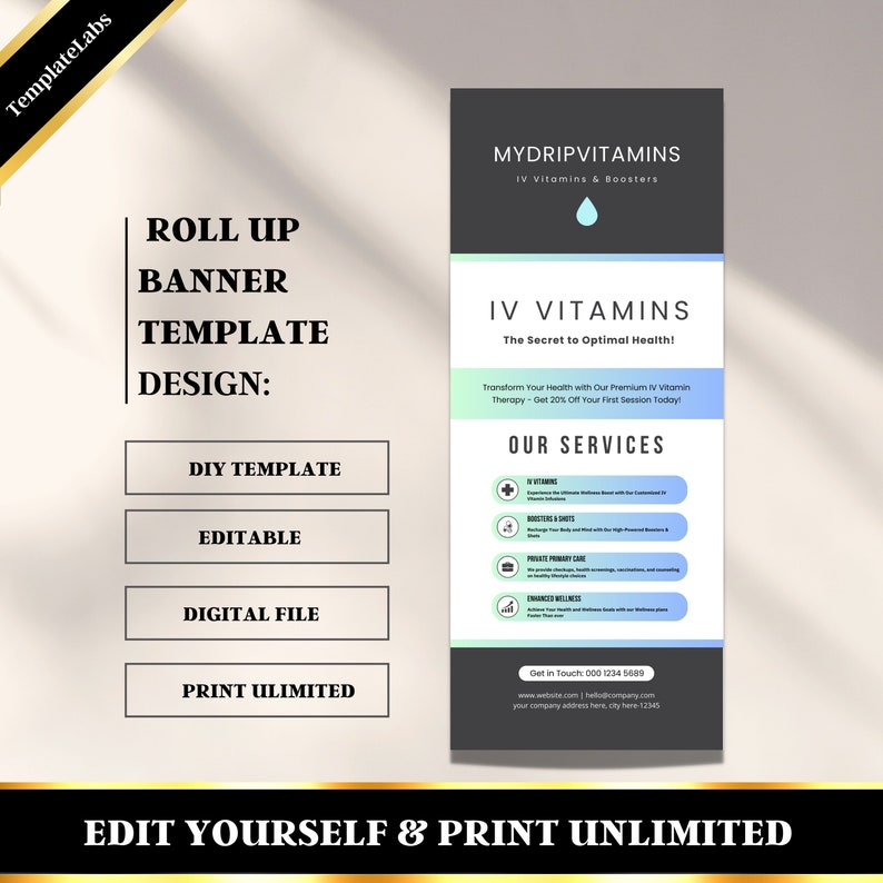 IV Hydration Retractable Banner Roll up Banner Template - Etsy