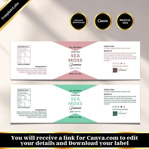 Sea Moss Gummies Label Template, Vitamin Label, Supplement Label ...