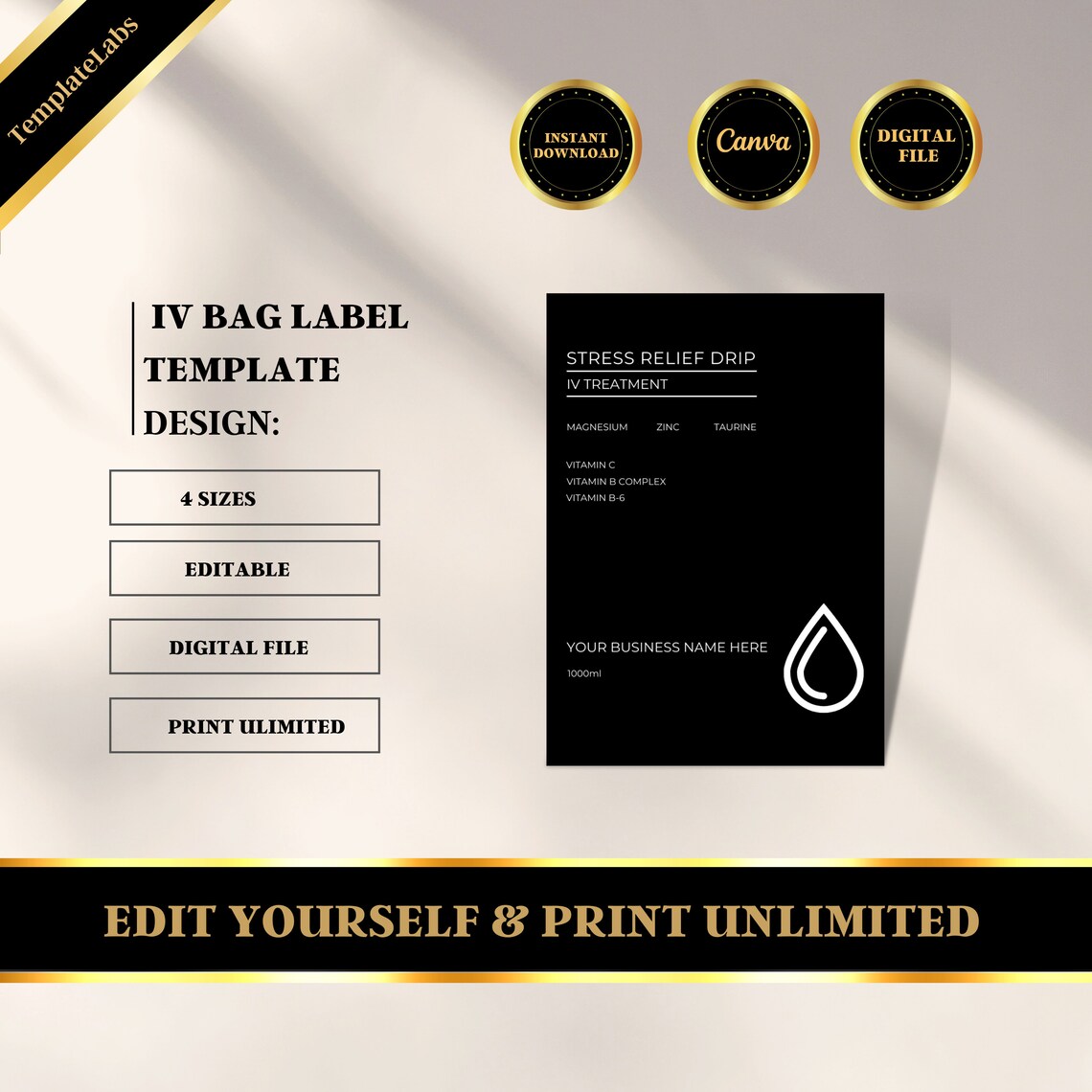 IV Bag Label IV Vitamin Drip DIY Label Printable Label - Etsy