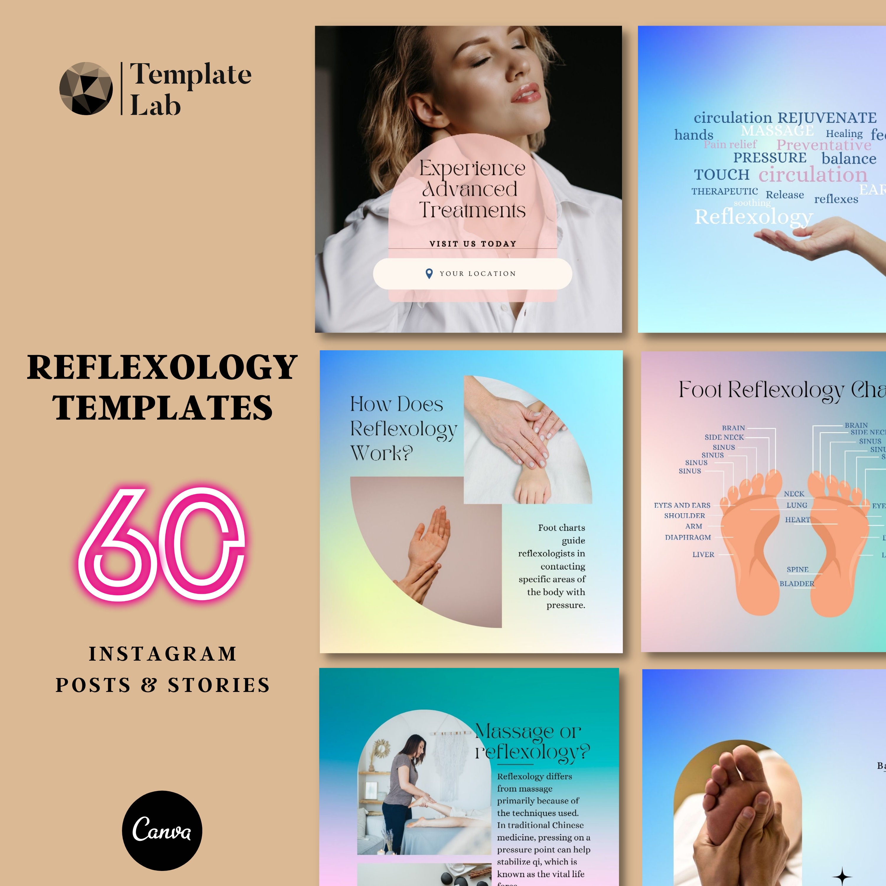 Reflexology Instagram Template, Reflexology Foot, Instagram Content, Holistic Template, Massage ...