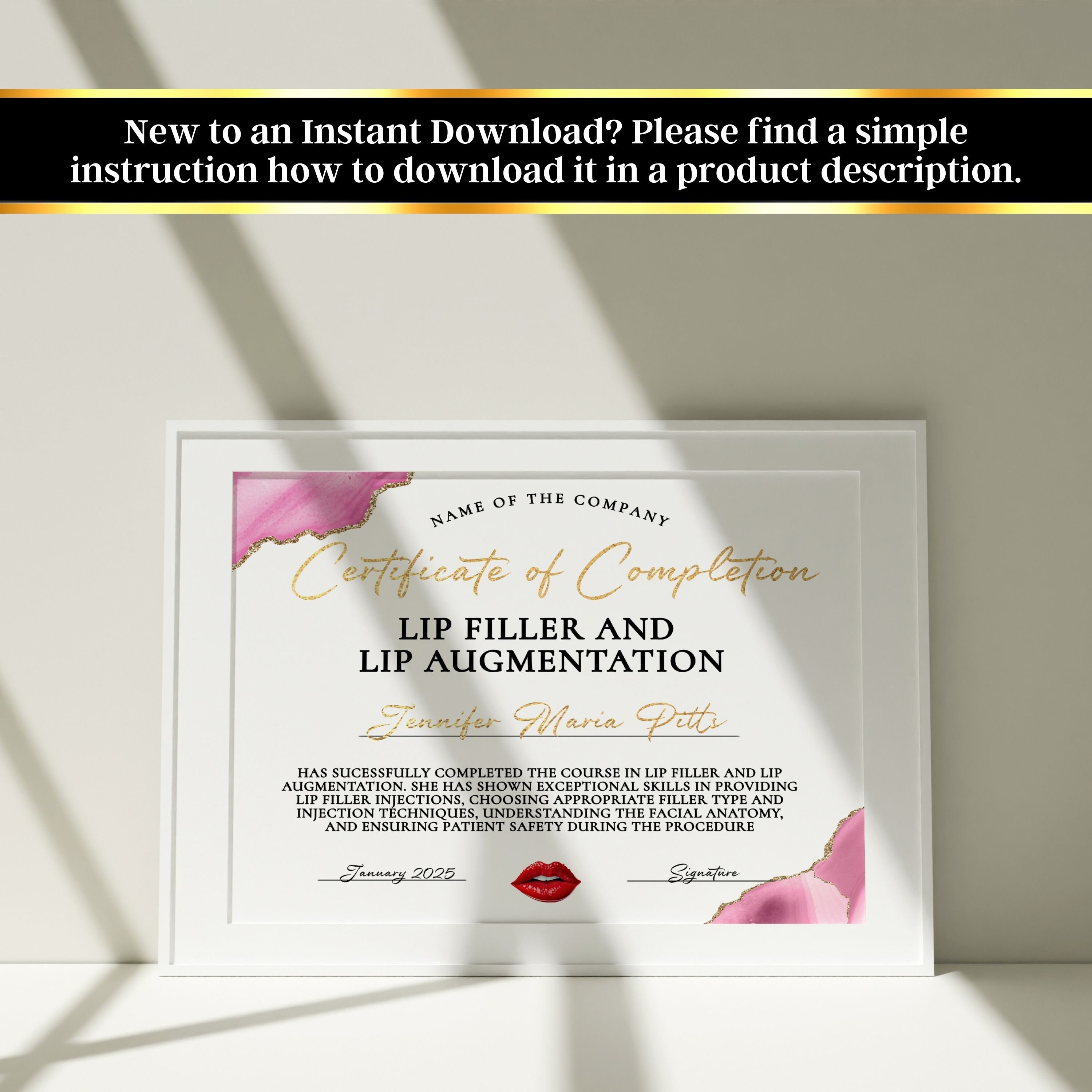 Lip Filler Certificate, Injector Nurse, Lip Filler Template, Printable ...
