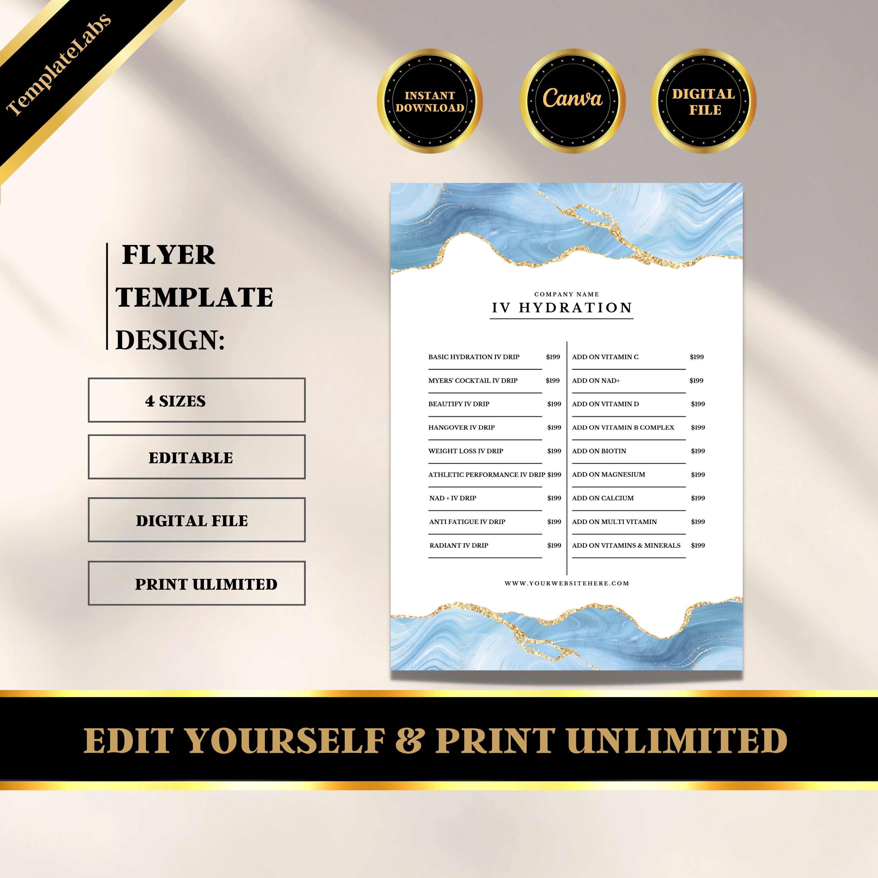 IV Hydration Template IV Therapy Menu Printable Price List - Etsy