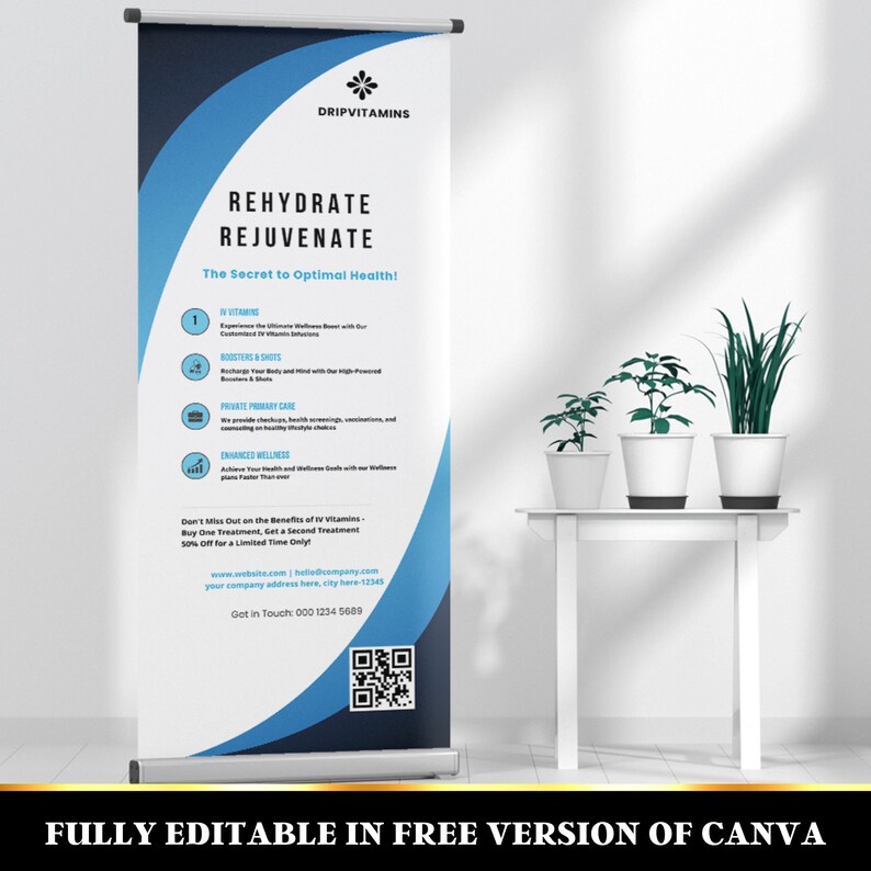 IV Hydration Retractable Banner, Roll up Banner Template, Event Banner ...