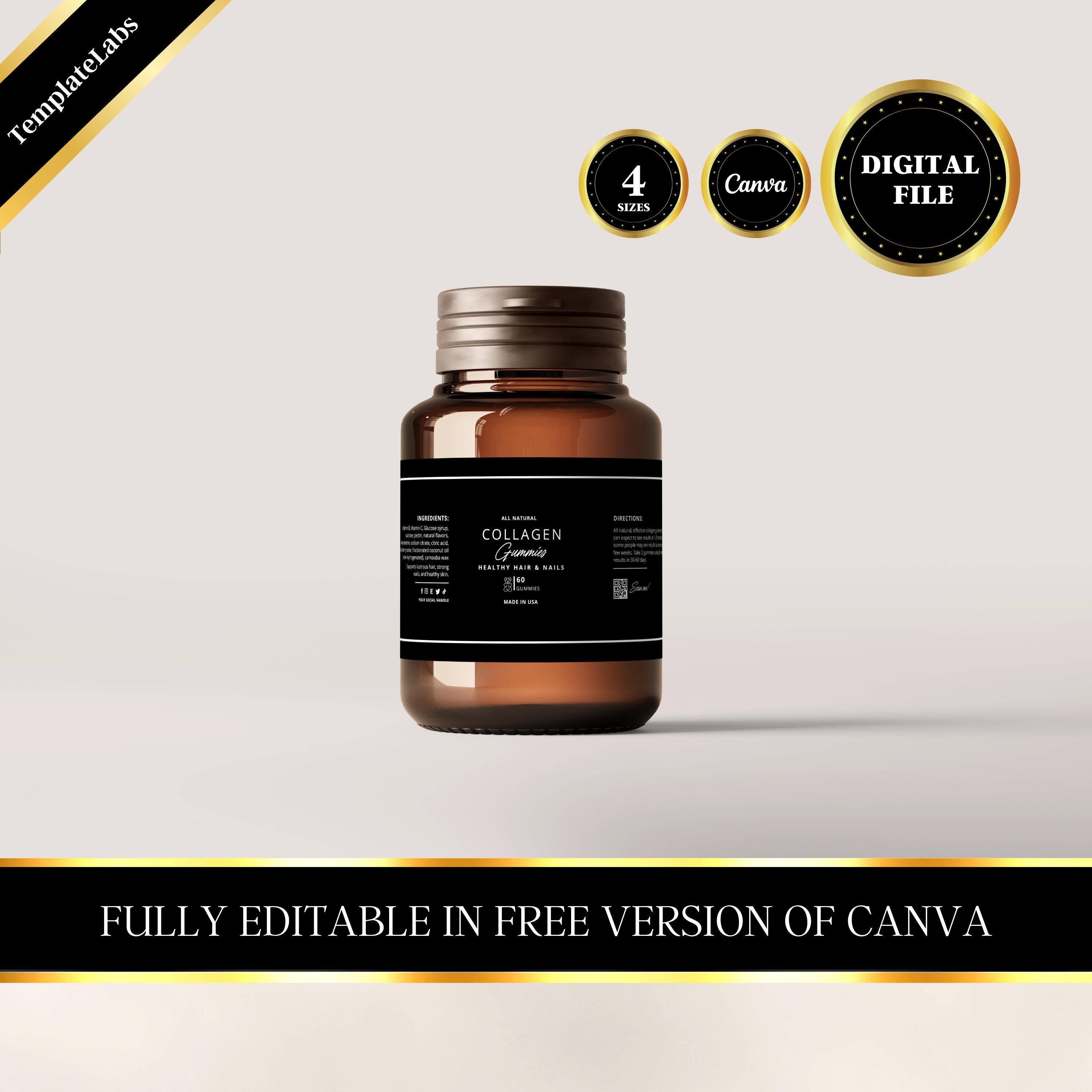 Collagen Gummies Label Template, Vitamin Label, Supplement Label ...