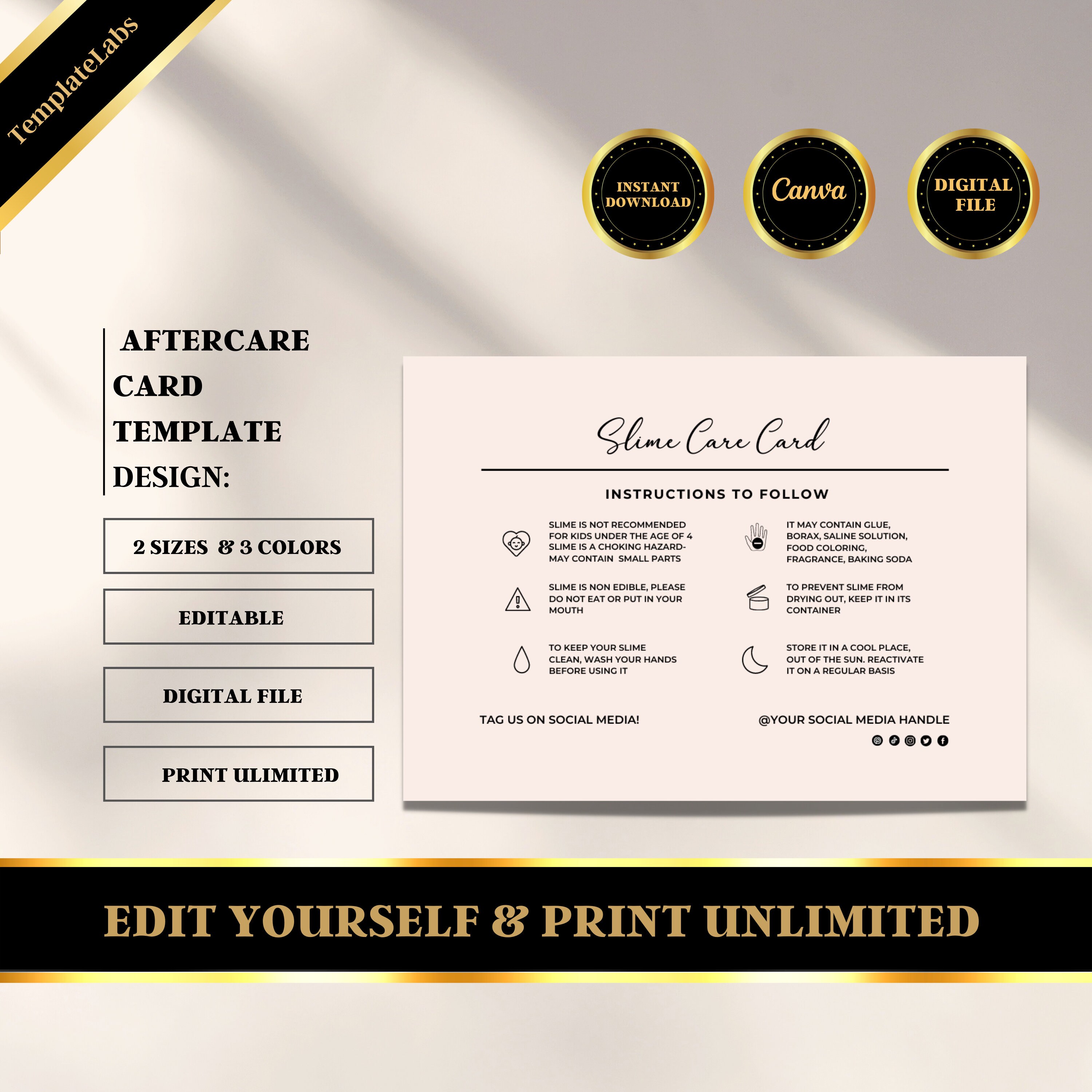 Slime Care Card, Slime Instruction, Slime Thank You Card, Printable ...