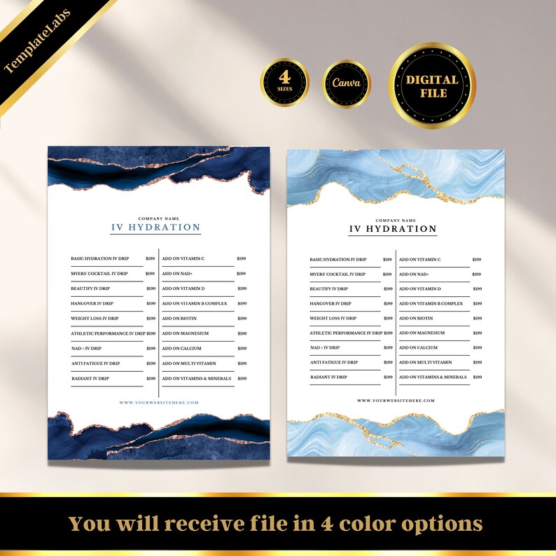 IV Hydration Template IV Therapy Menu Printable Price List - Etsy