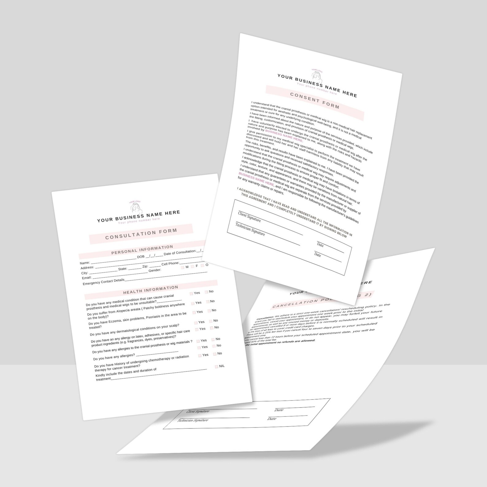 Cranial Prosthesis Template, Medical Wig, Client Intake Form, Consent ...
