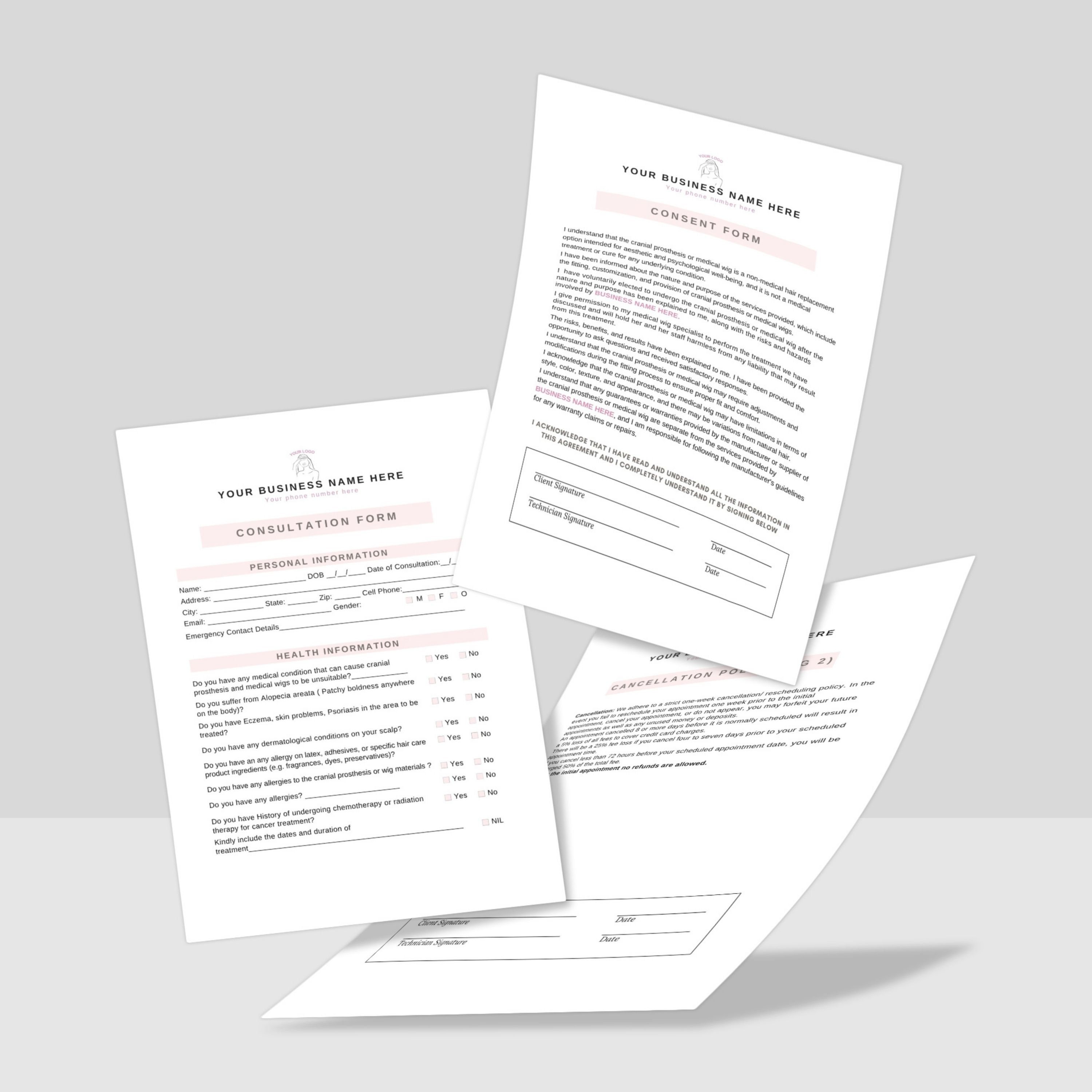 Cranial Prosthesis Template, Medical Wig, Client Intake Form, Consent ...