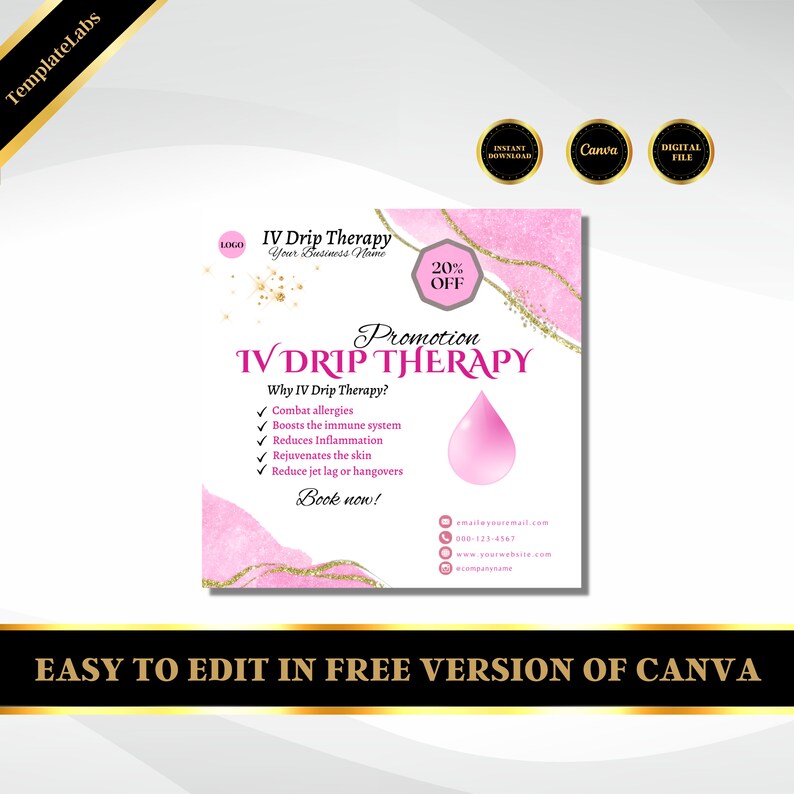 IV Drip Business, IV Therapy Template, Social Media Flyer, IV Hydration ...
