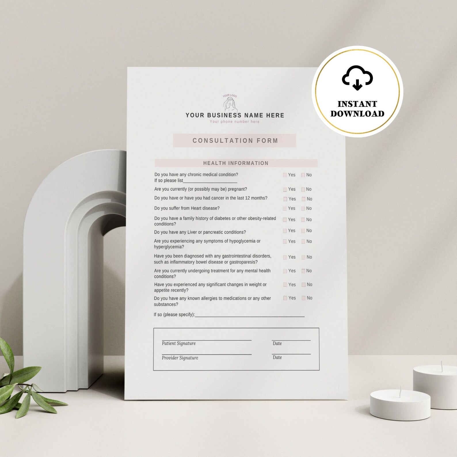 Weight Management, Client Intake Form, Printable Form, Canva Template ...