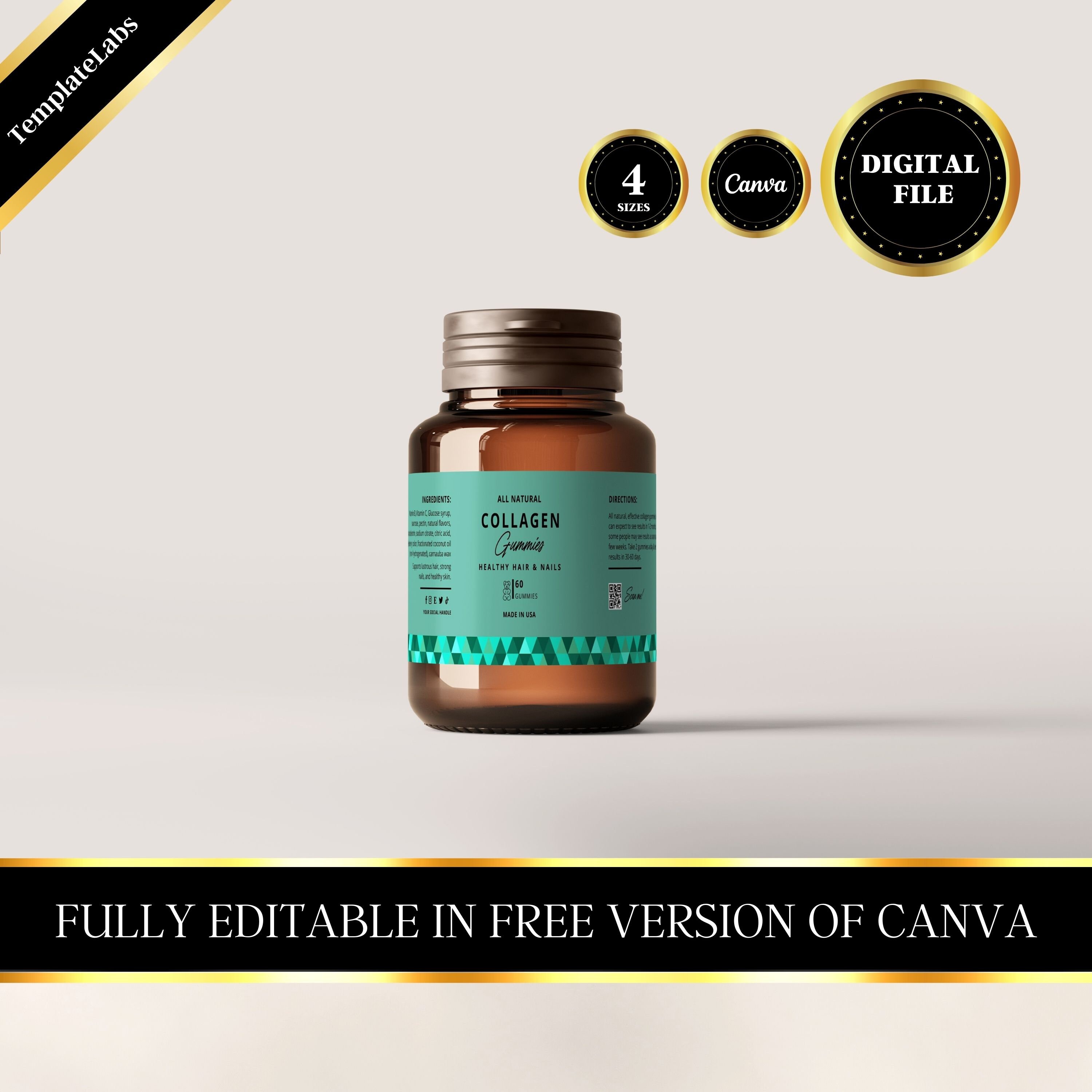 Collagen Gummies Label Template Vitamin Label Supplement - Etsy