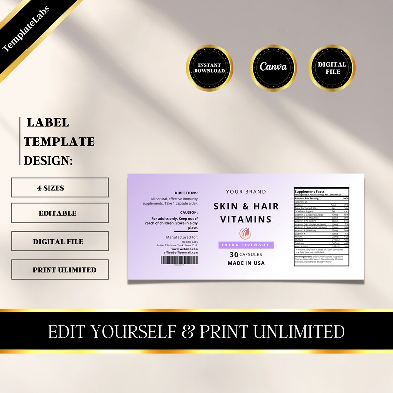 Supplement Bottle Label, Supplement Label Template, Vitamin Label ...