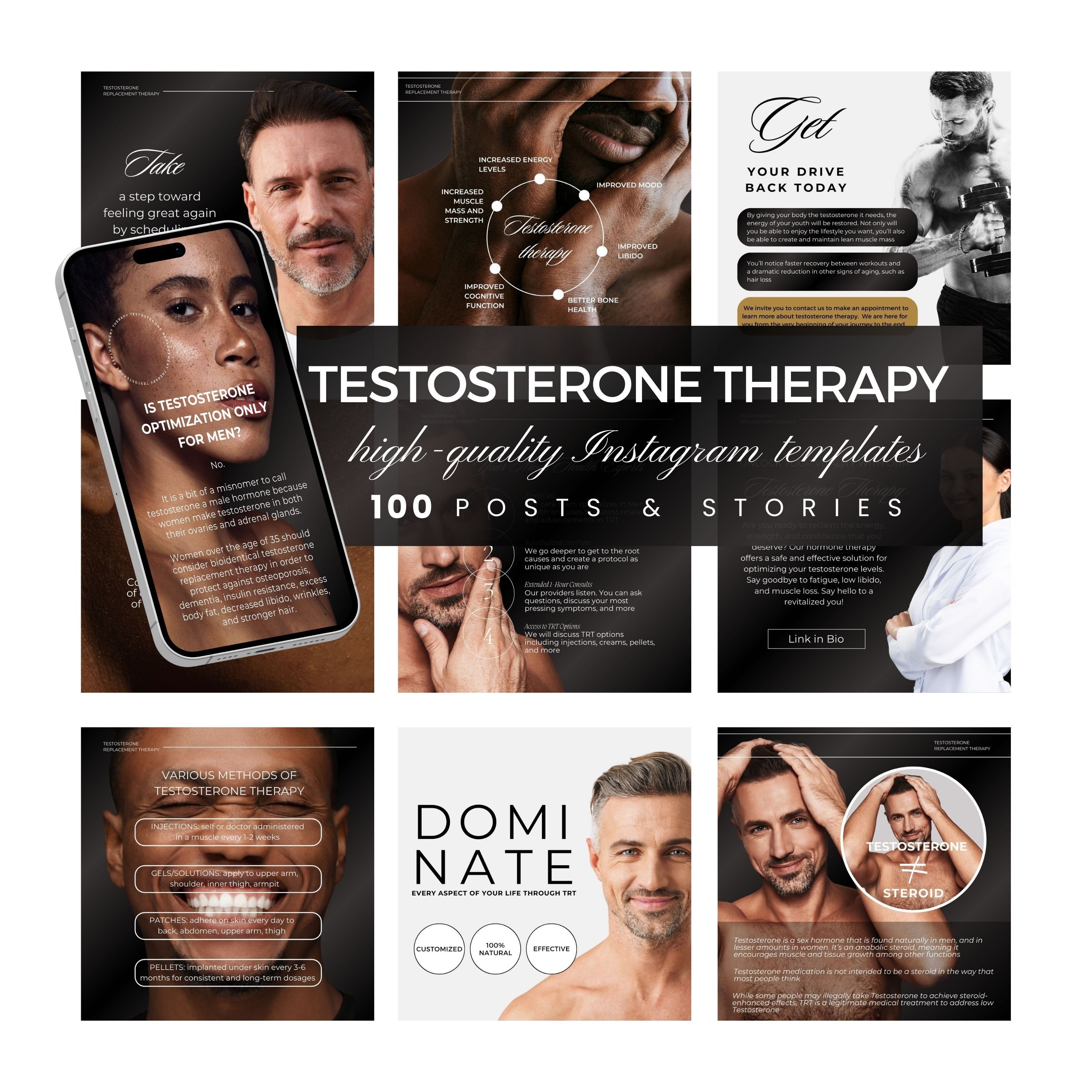 Testosterone Replacement Therapy Instagram Templates, TRT, Hormone ...