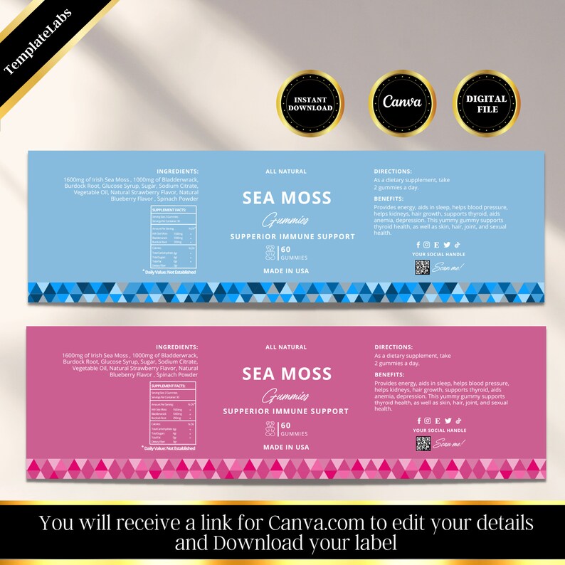 Sea Moss Gummies Label Template, Vitamin Label, Supplement Label ...