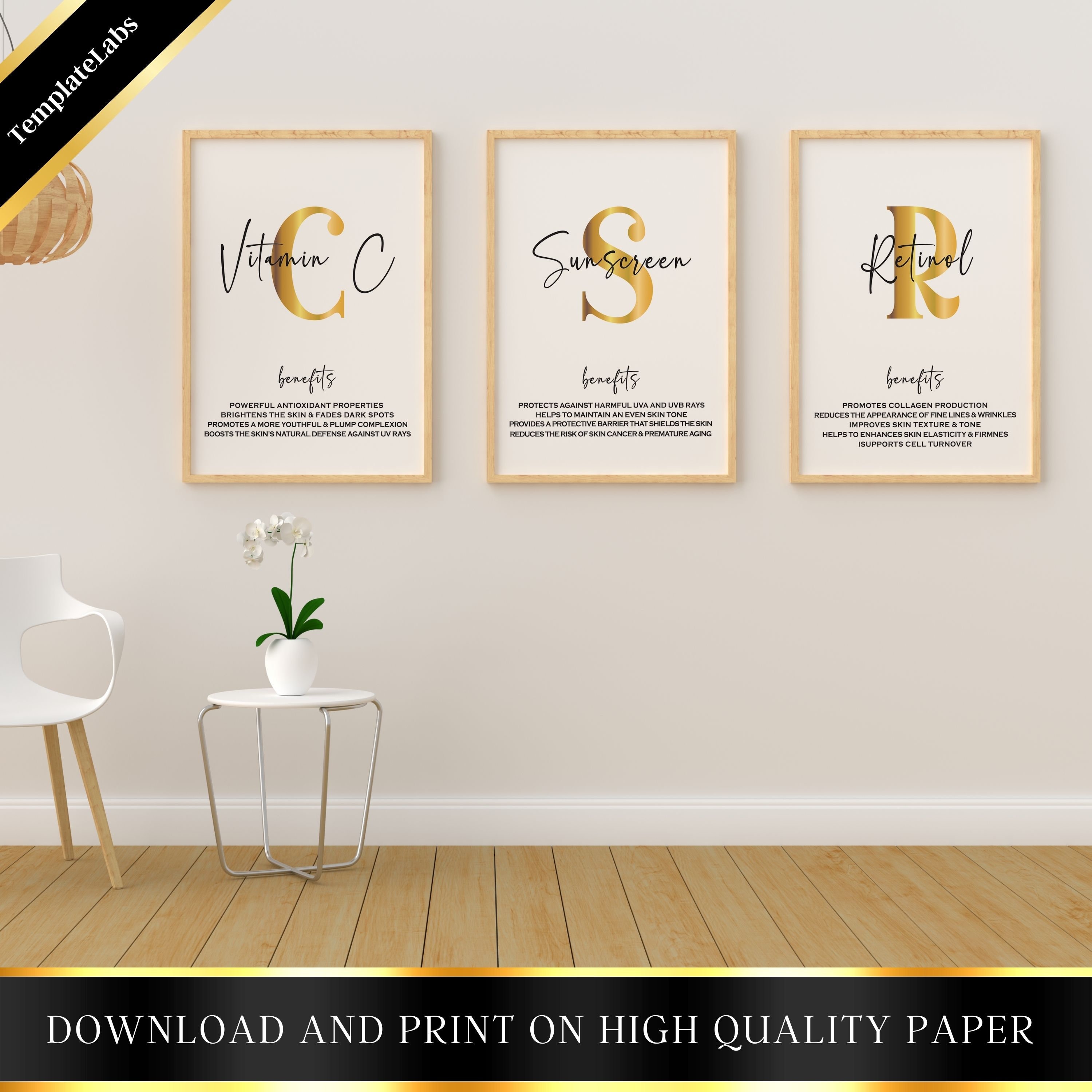Vitamin C Wall Art, Sunscreen Poster, Skincare Ingredient, Medspa Wall ...