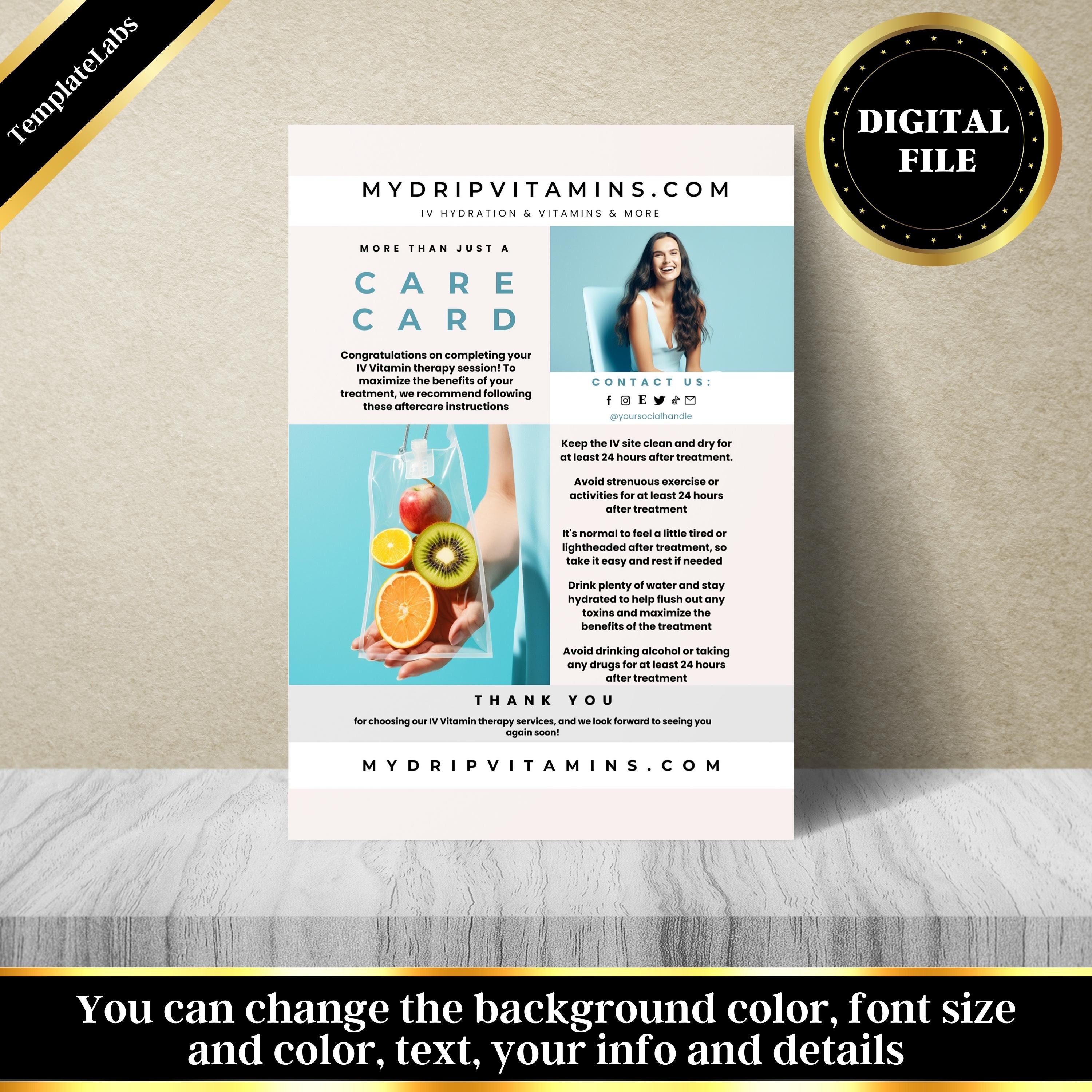 IV Therapy Aftercare, IV Aftercare Instructions, Printable Aftercare ...