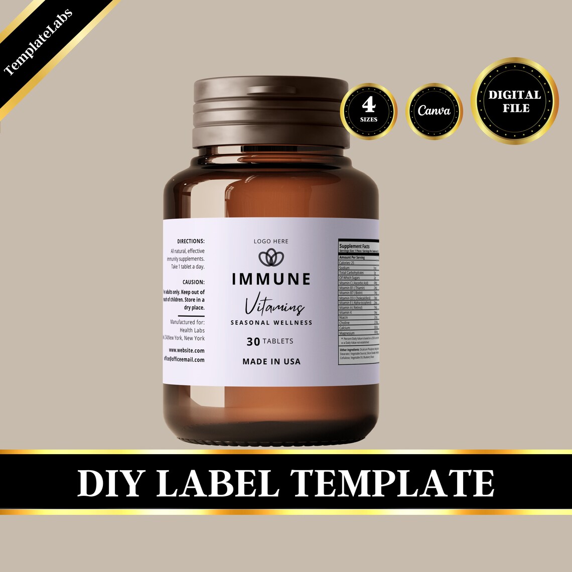 Supplement Bottle Label, Supplement Label Template, Vitamin Label ...