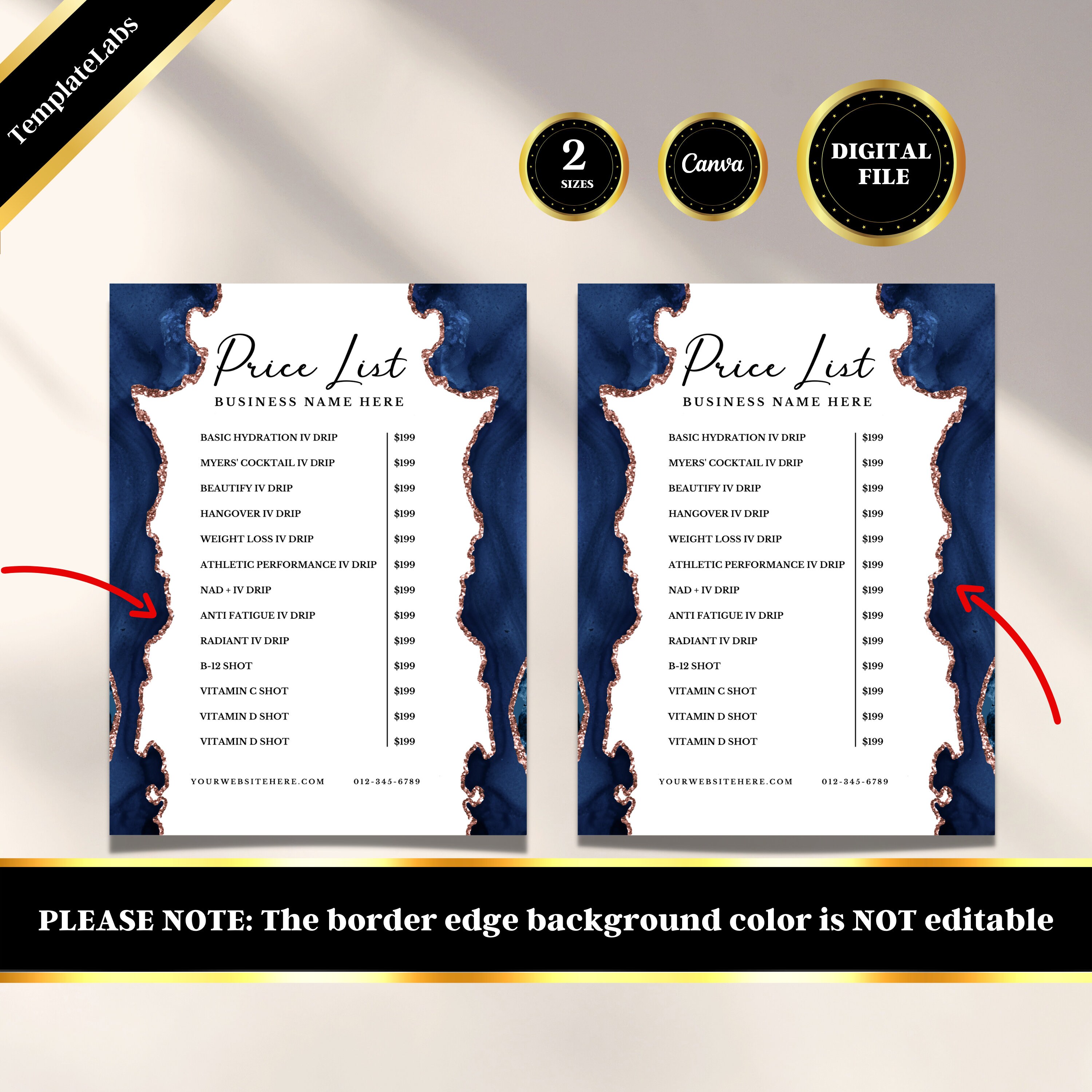 IV Hydration Template Printable Price List Template IV Drip - Etsy