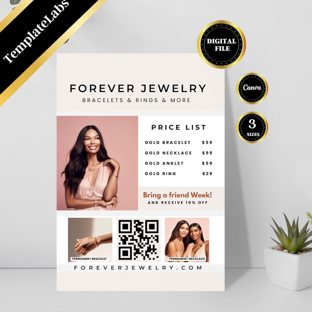 Permanent Jewelry Pop up Flyer, Permanent Jewelry Price List, Price ...