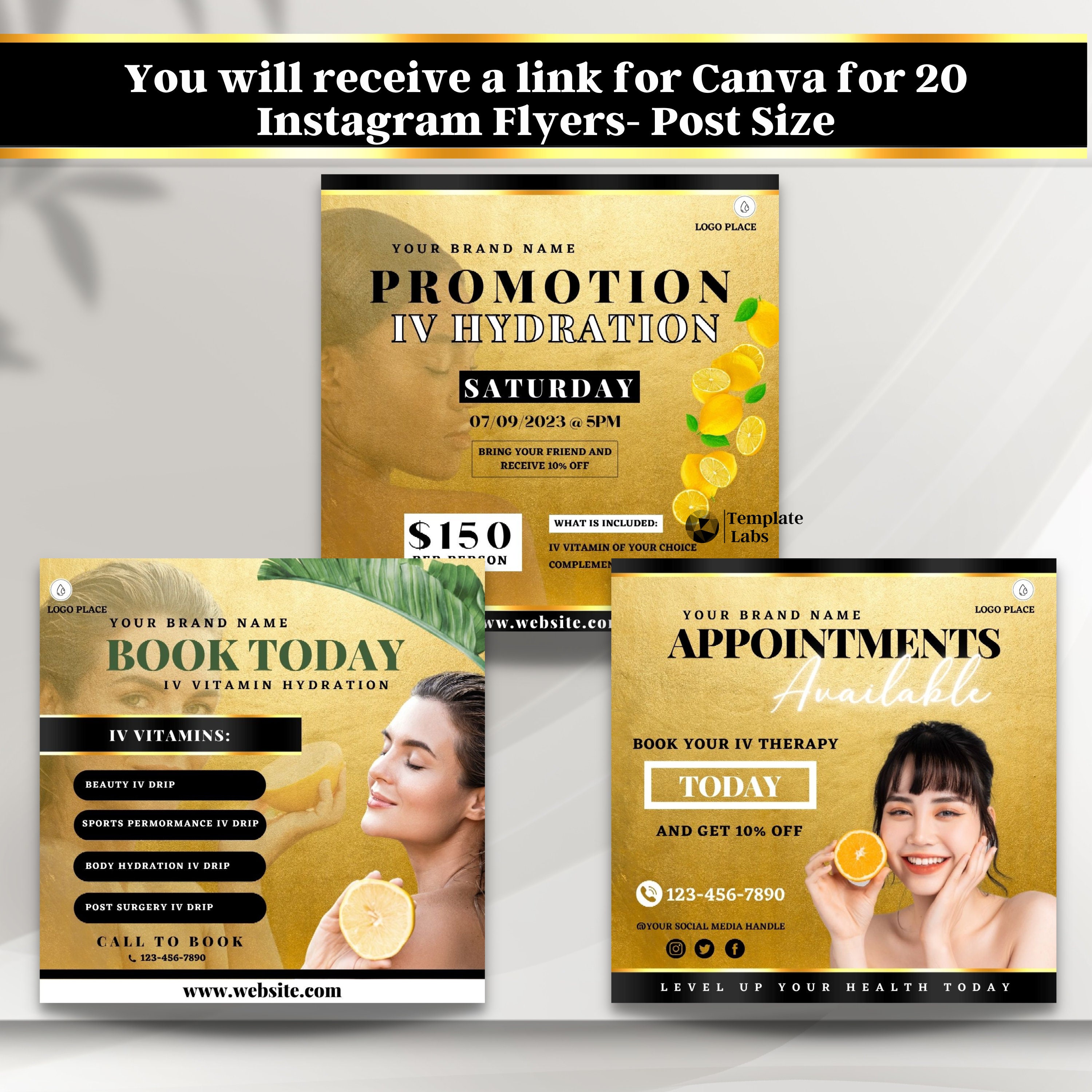 IV Hydration Templates, IV Hydration Business, Branding Kit Canva, E ...