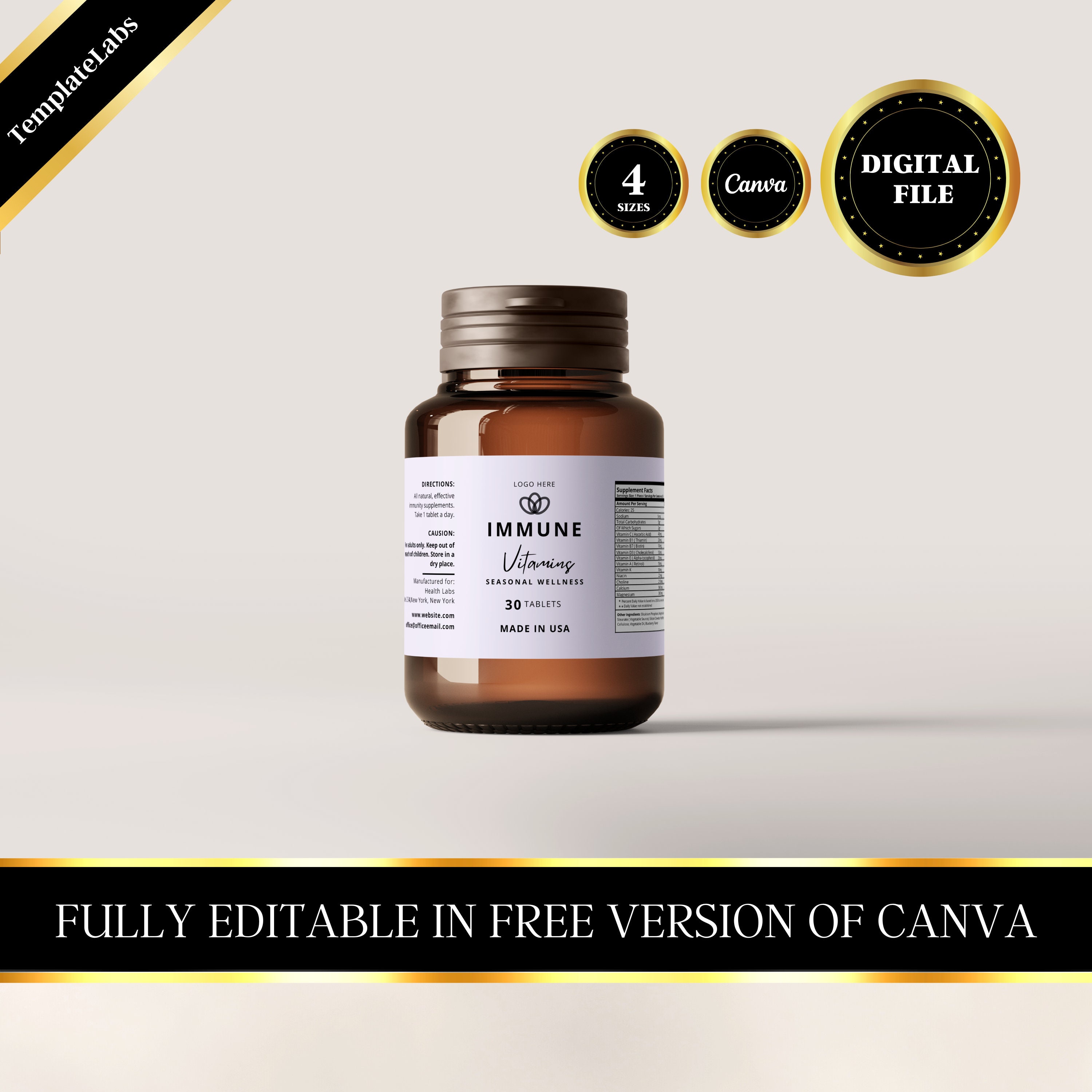 Supplement Bottle Label, Supplement Label Template, Vitamin Label ...