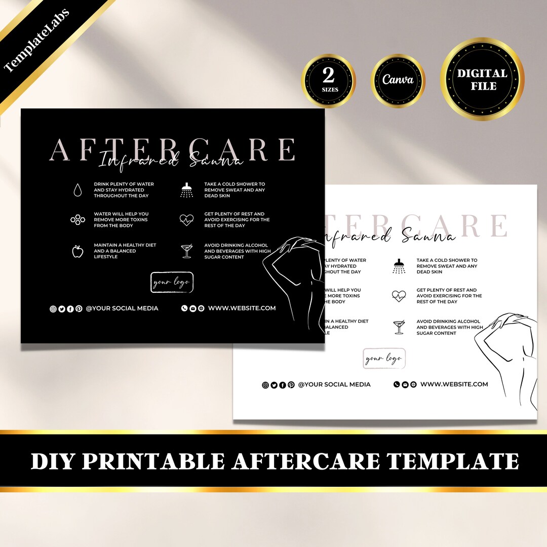 Infrared Sauna, Aftercare Card, Printable Card, DIY Template, Edit in ...