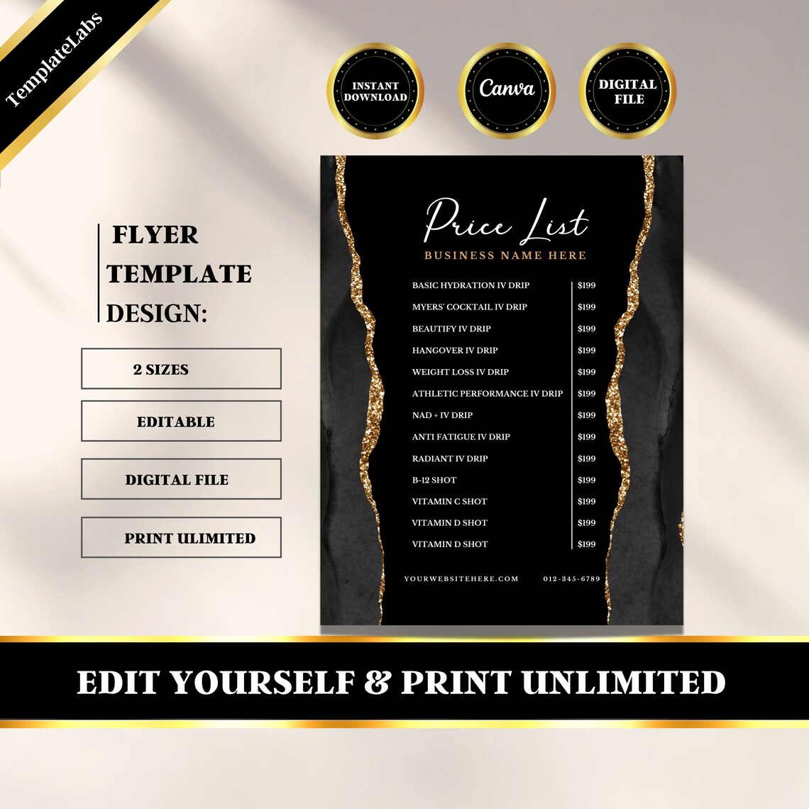 IV Hydration Template Printable Price List Template IV Drip - Etsy