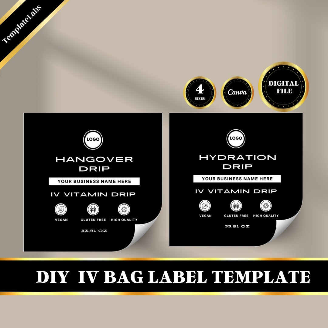 IV Bag Label, IV Label, IV Hydration Labels, Printable Label, Editable ...
