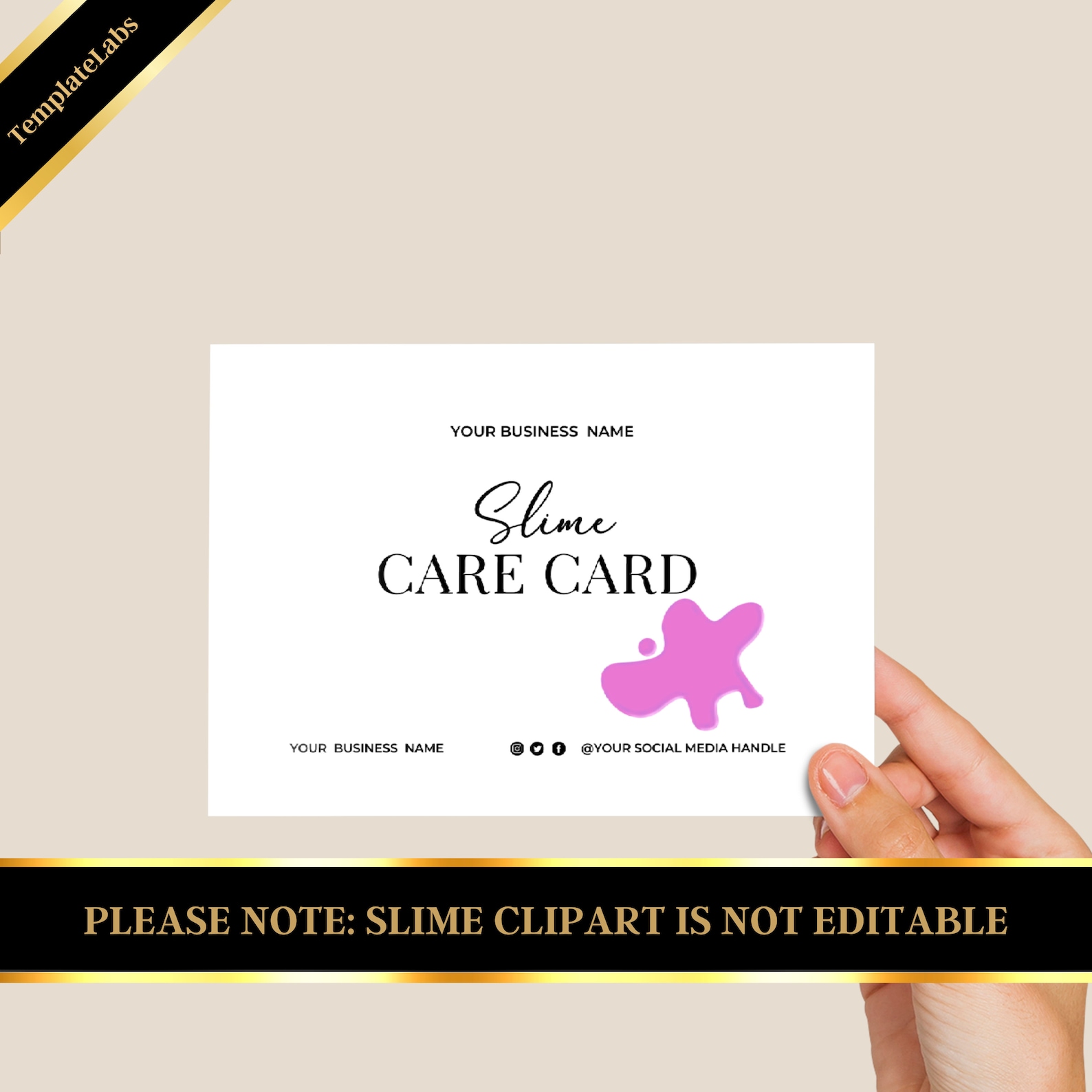 Slime Care Card, Slime Instruction, Printable Card, Editable Card Canva ...