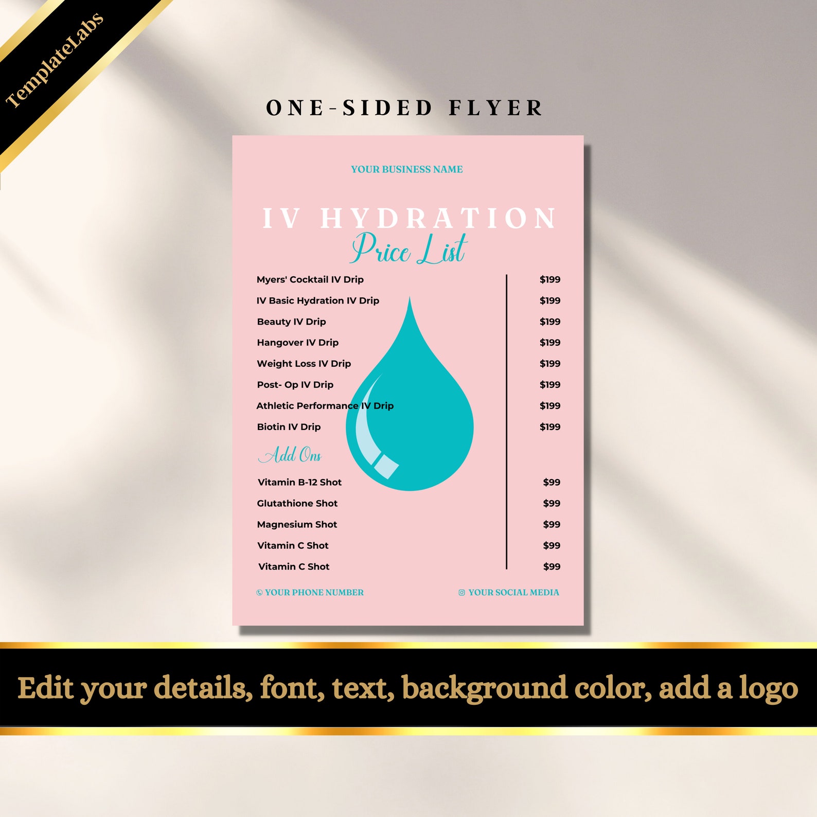 IV Hydration Template, IV Therapy Flyer, Price List Template Canva ...