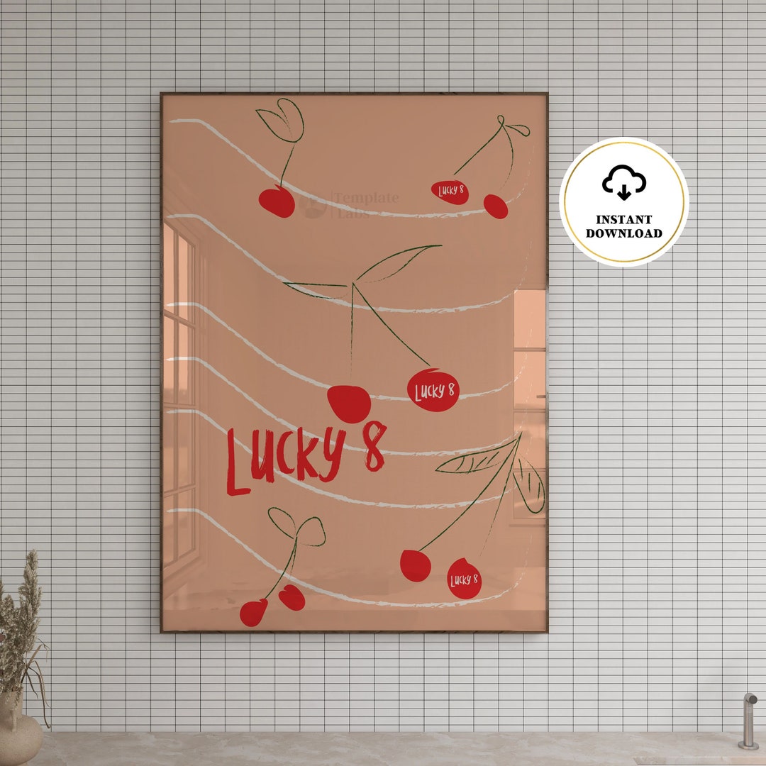 Lucky 8 Ball, Trendy Cherry, Cherry 8 Ball Print, Hand Drawn Art Print ...