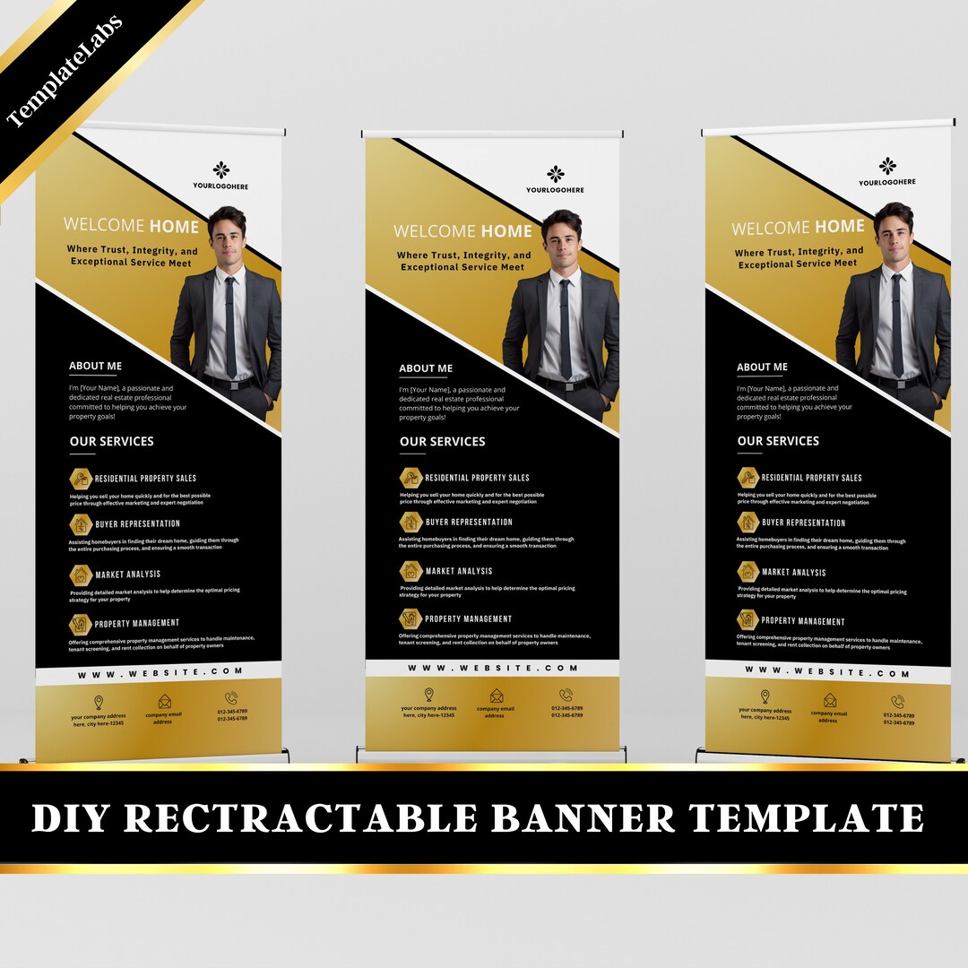 Retractable Banner Real Estate, Realtor Banner Template, Roll up Banner ...