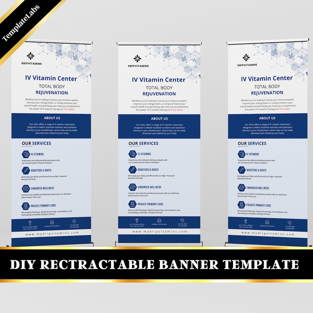 IV Hydration Retractable Banner, Roll up Banner Template, Event Banner ...