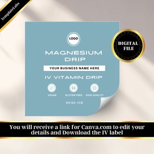 IV Bag Label, IV Label, IV Hydration Labels, Printable Label, Editable ...