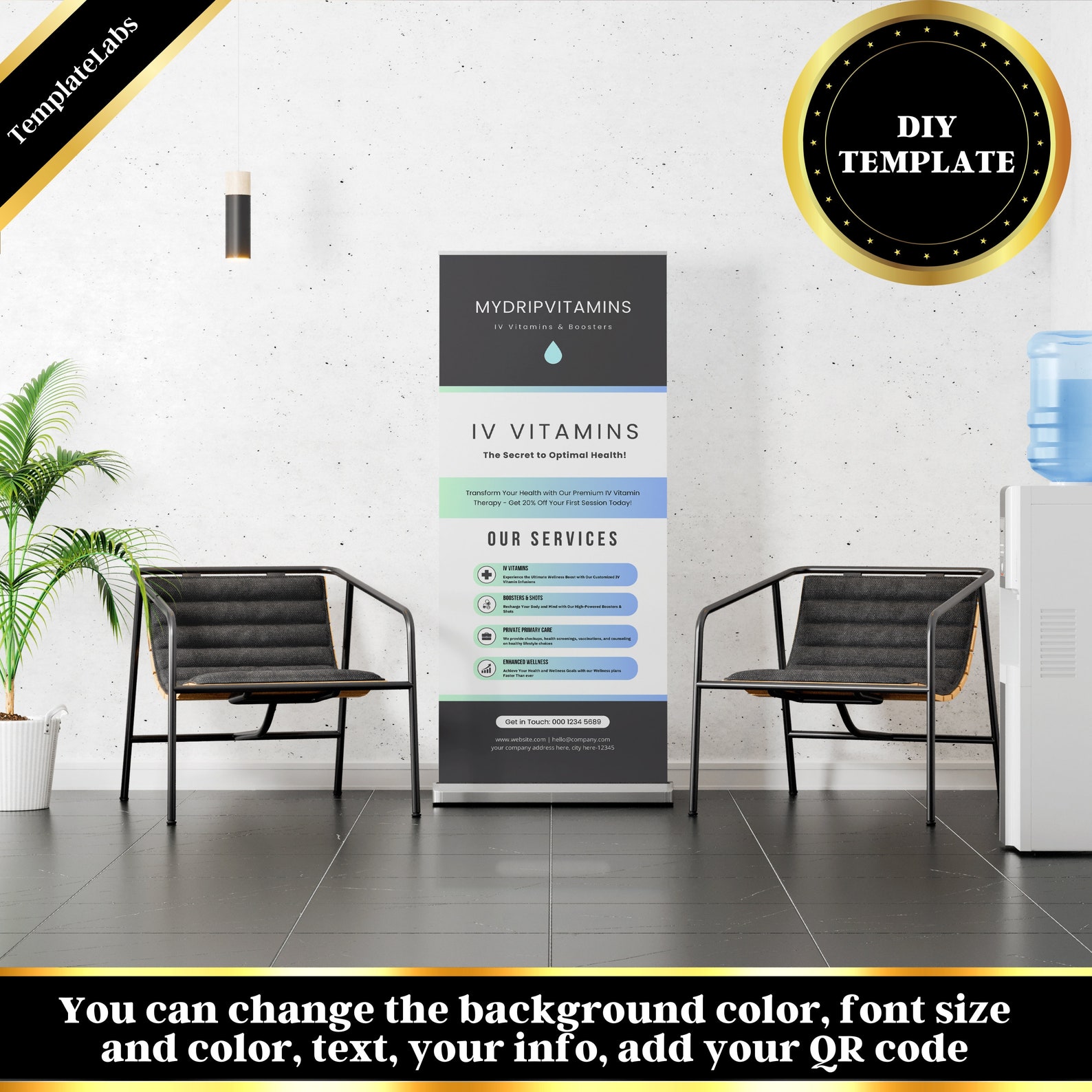 IV Hydration Retractable Banner, Roll up Banner Template, Event Banner ...