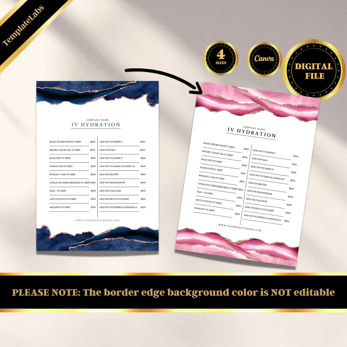 IV Hydration Template IV Therapy Menu Printable Price List - Etsy