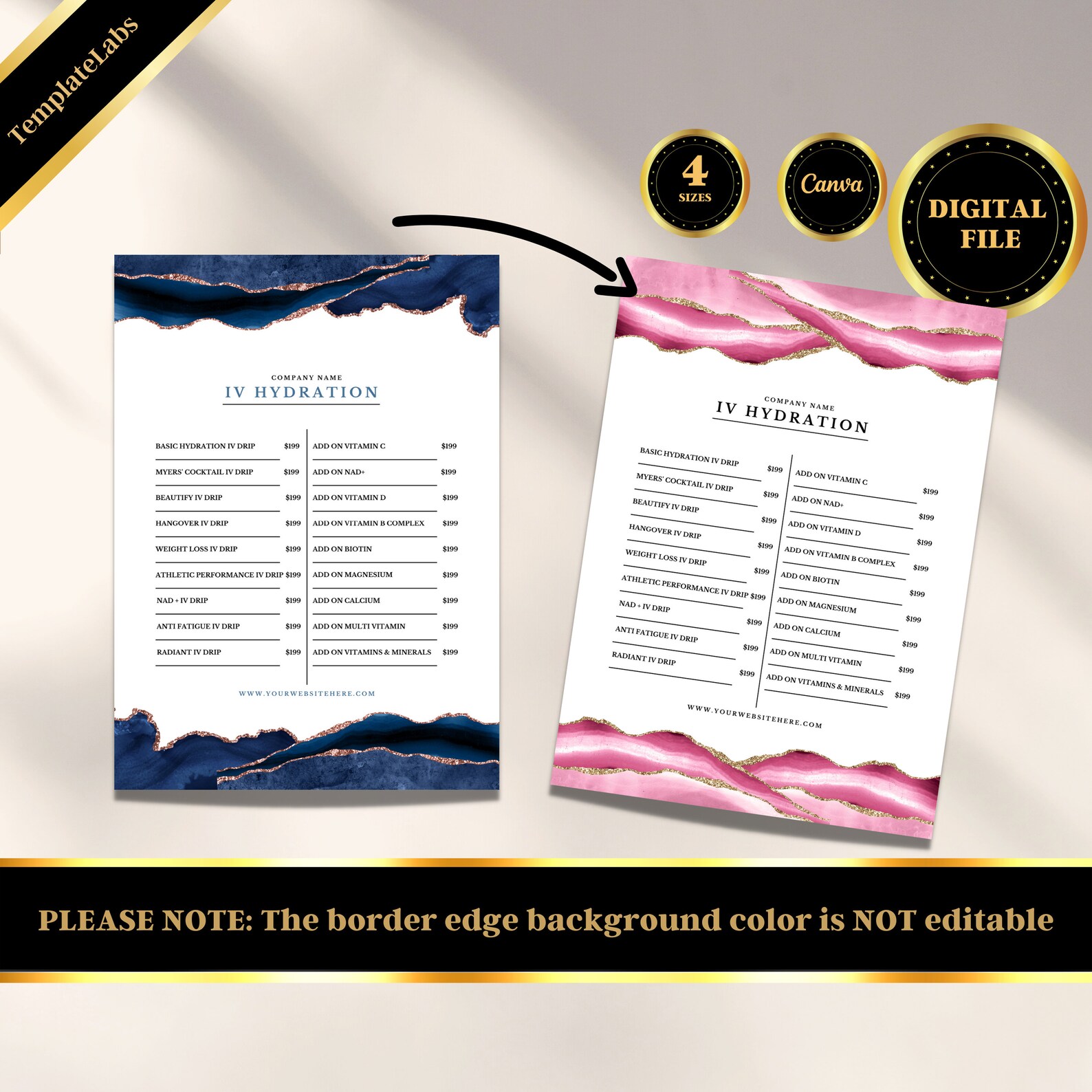 IV Hydration Template IV Therapy Menu Printable Price List - Etsy