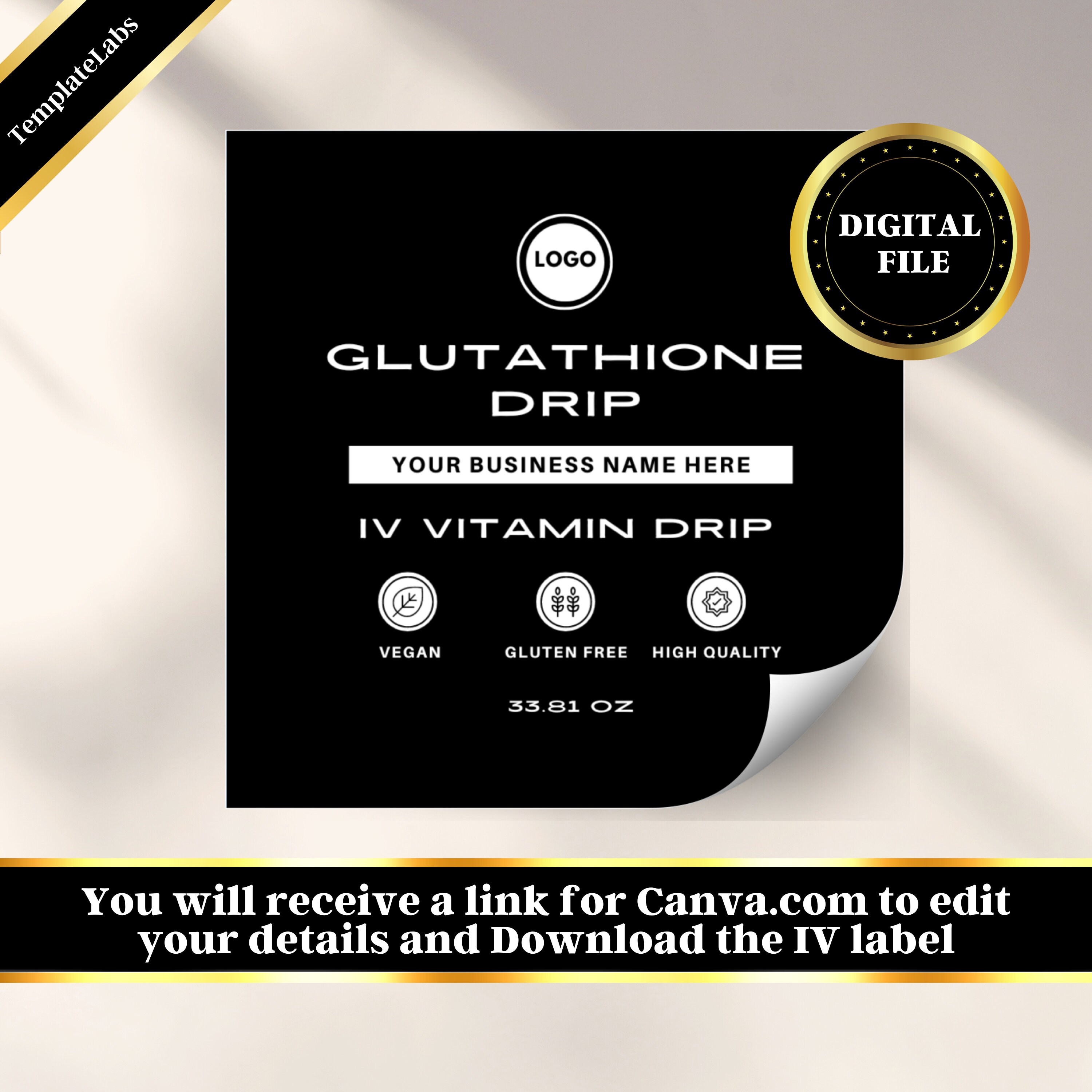 IV Bag Label, IV Label, IV Hydration Labels, Printable Label, Editable ...